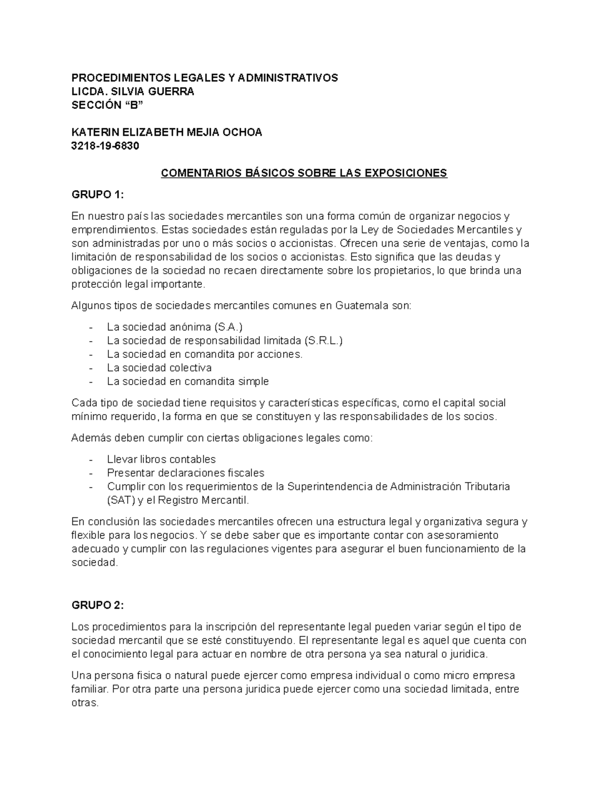 Comentarios Básicos Sobre LAS Exposiciones- Procedimientos - PROCEDIMIENTOS LEGALES Y - Studocu