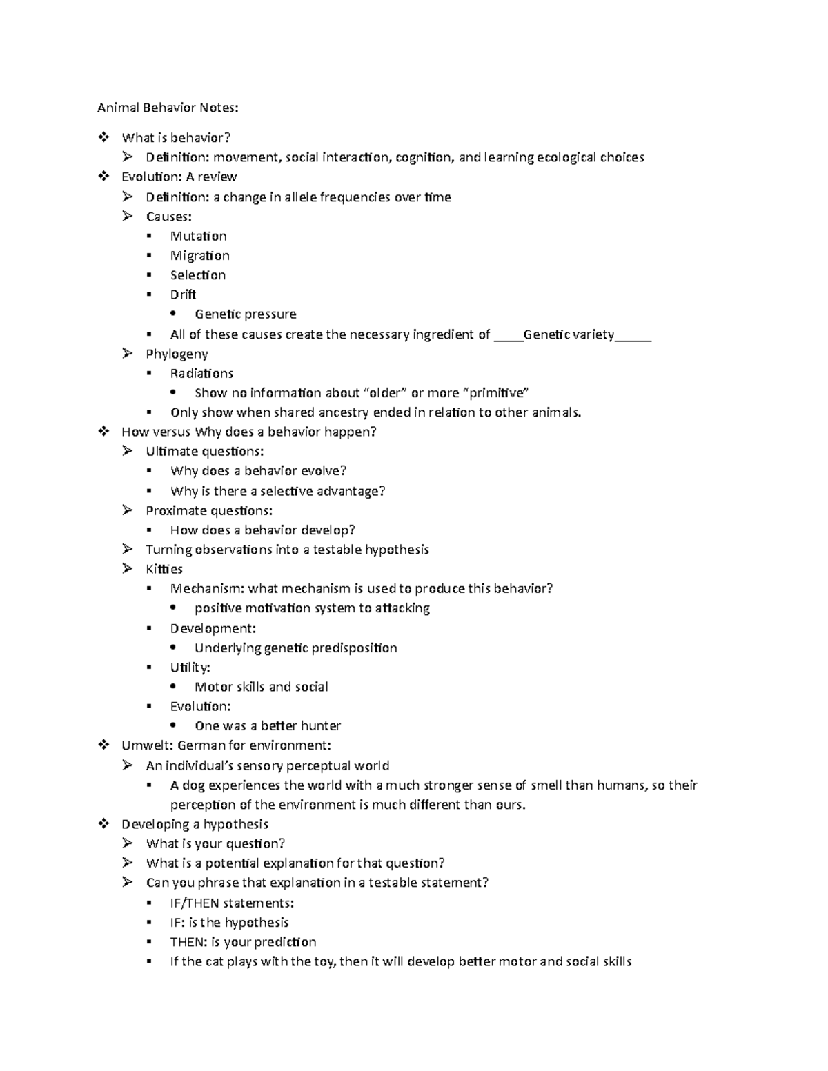 Animal Behavior Notes - Taught by T.A Dolphin during summer session ...