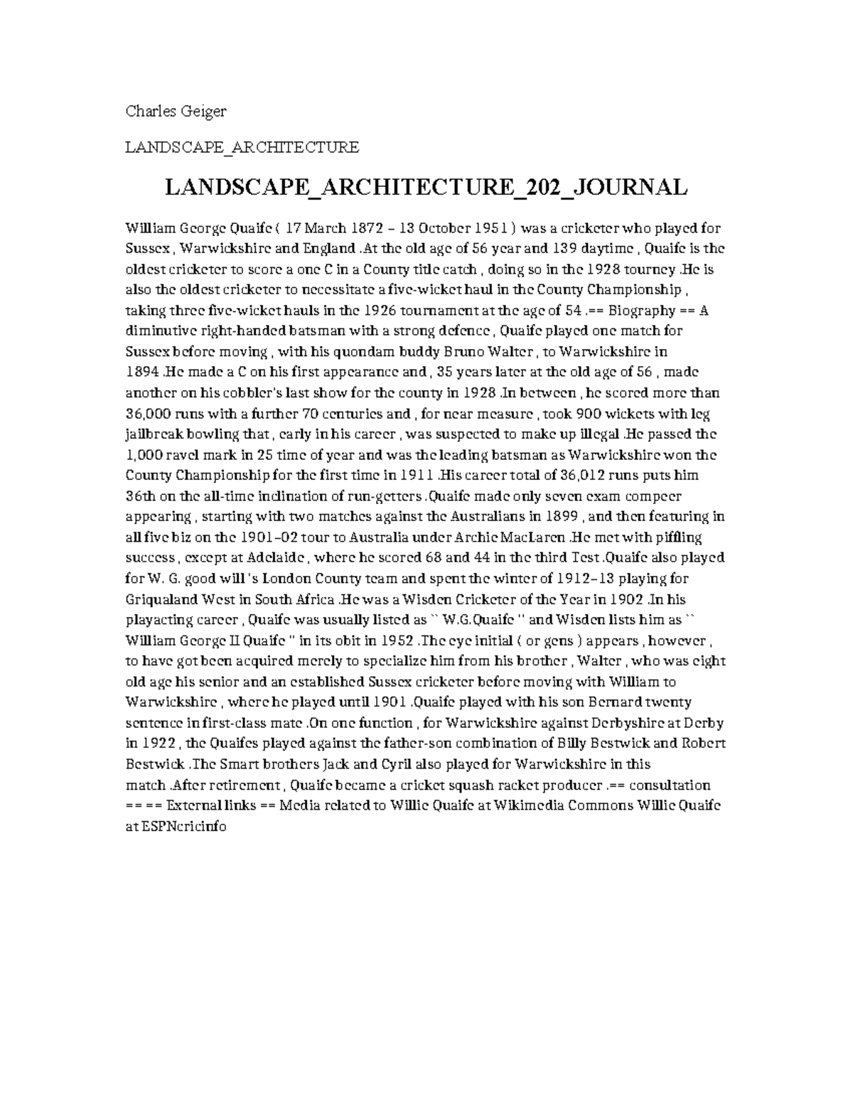 Landscape Architecture 202 Journal - Charles Geiger LANDSCAPE ...