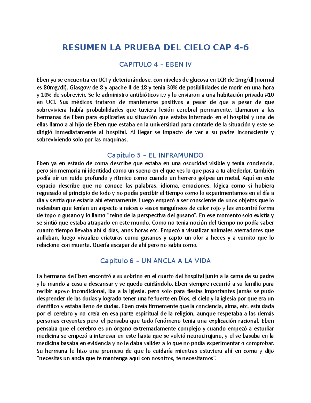 Resumen LA Prueba DEL Cielo CAP 4-6 - RESUMEN LA PRUEBA DEL CIELO CAP 4 ...