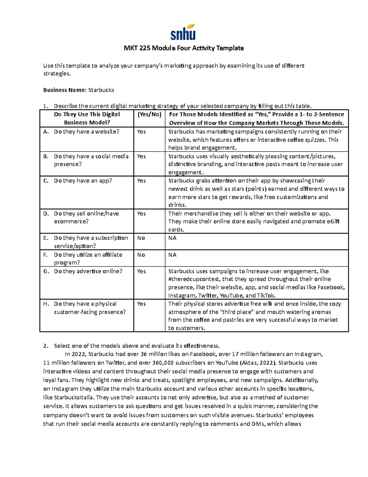 Module four activity - MKT 225 Module Four Activity Template Use this ...