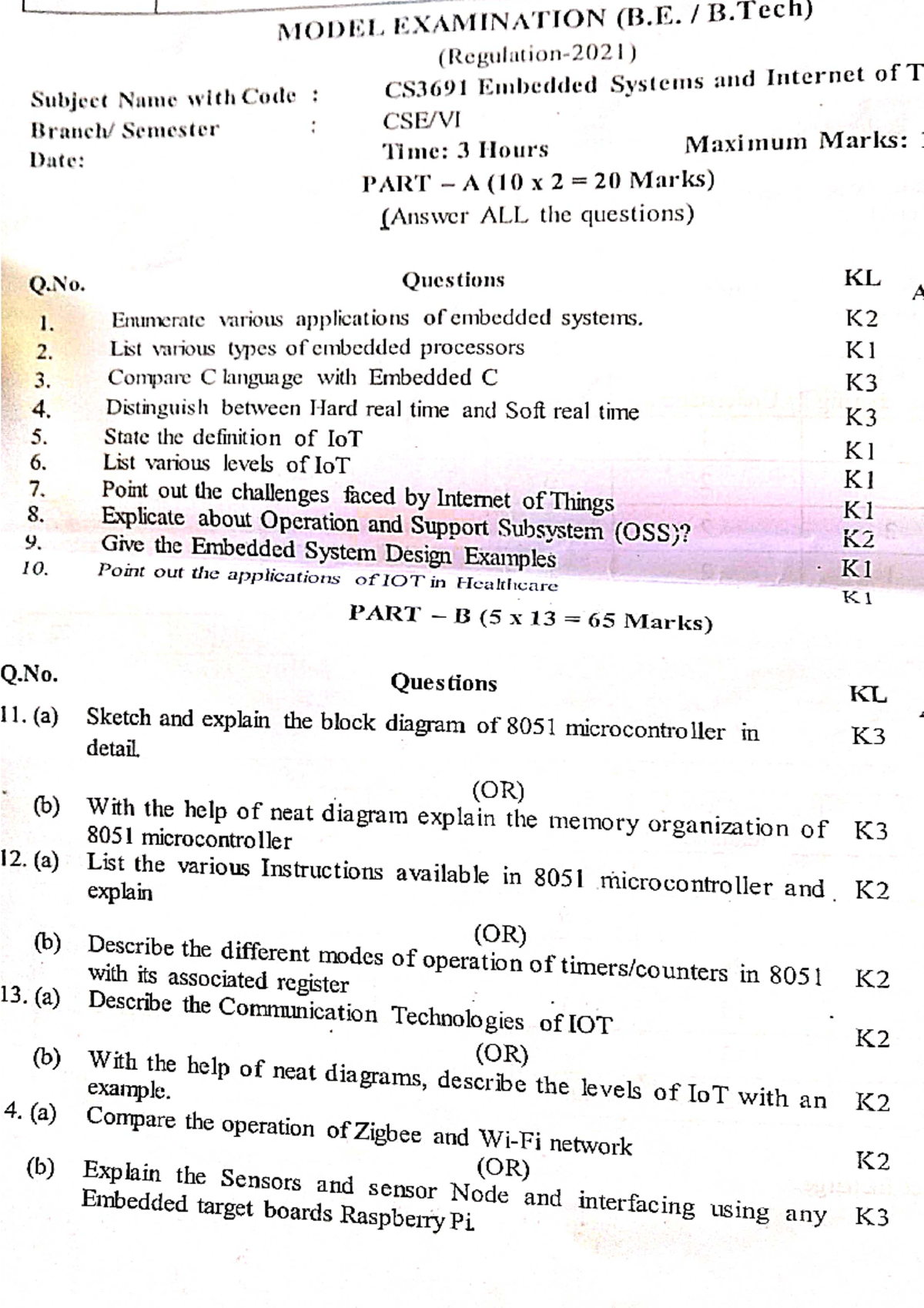 EIo T model Ques - Embedded system and iot - Studocu