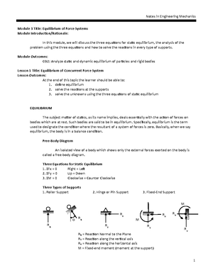 Module 2. Resultant of Force System - Learning Plan Lesson No: 1 Lesson Title: Resultant of ...