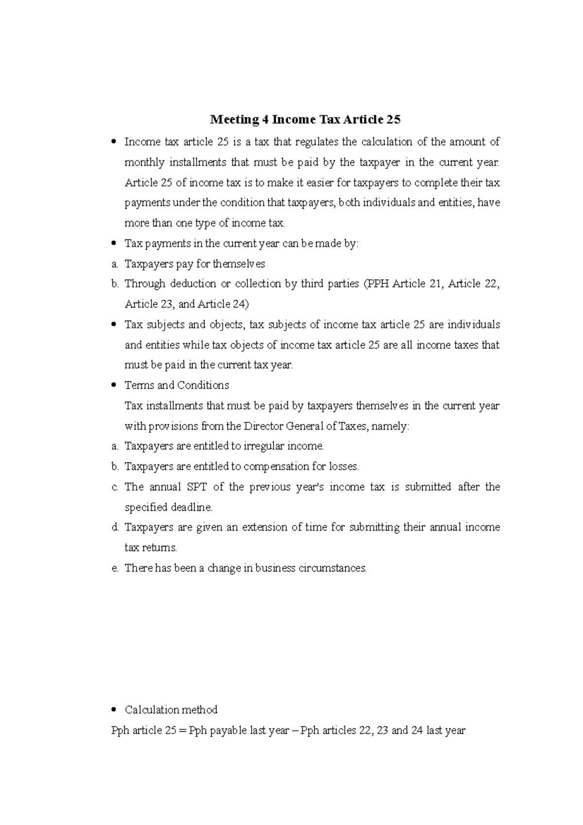 Meeting 4 Income Tax Article 25 - Meeting 4 Income Tax Article 25 ...