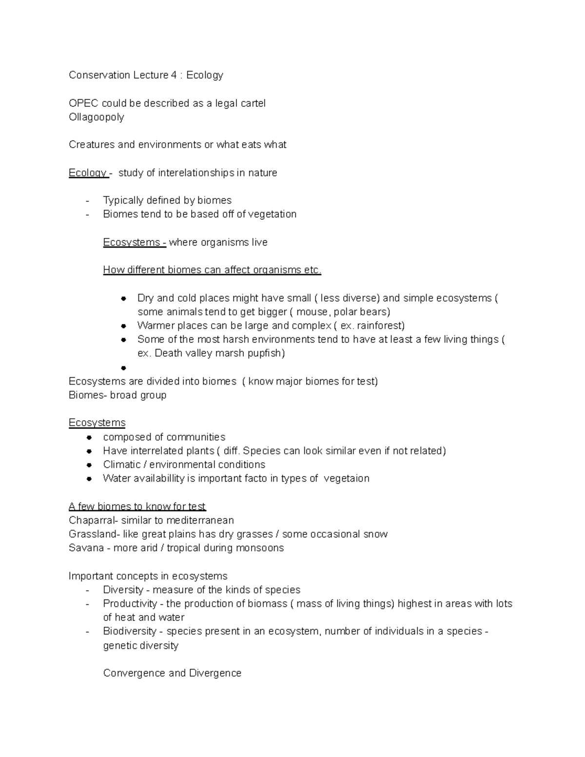 Conservation Ecology - Conservation Lecture 4 : Ecology OPEC could be ...