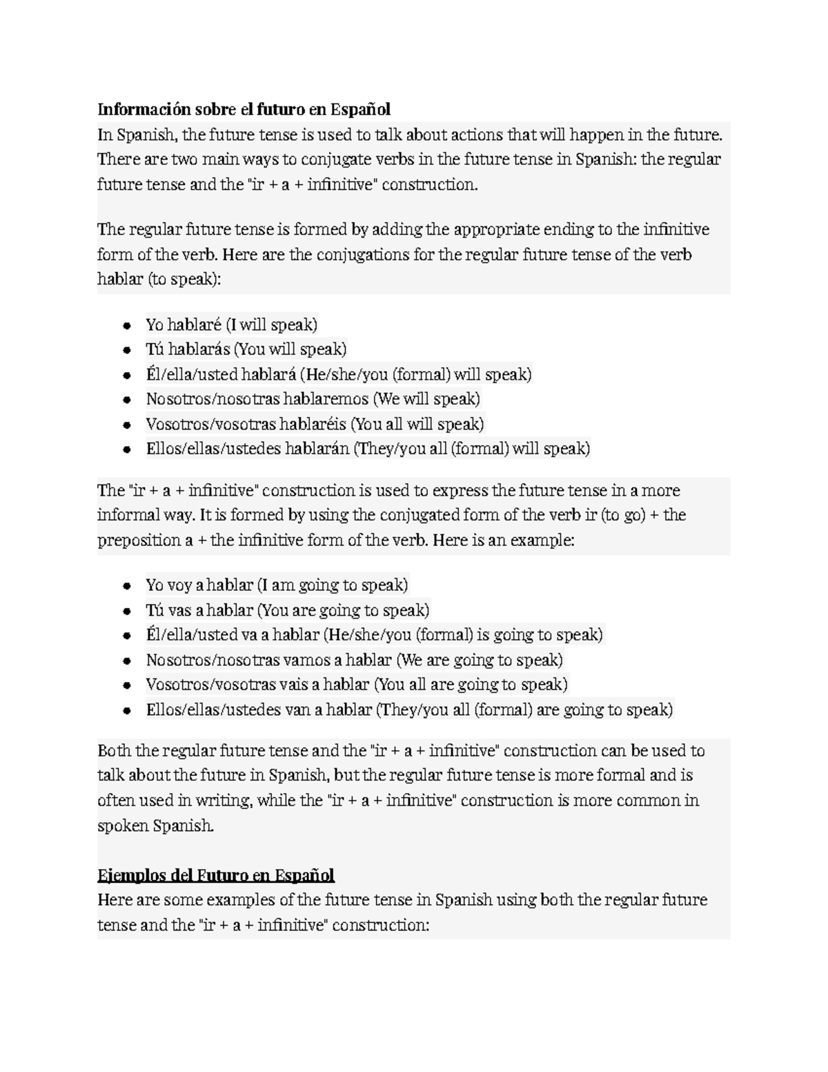 Future Tense Practice - Información sobre el futuro en Español In ...