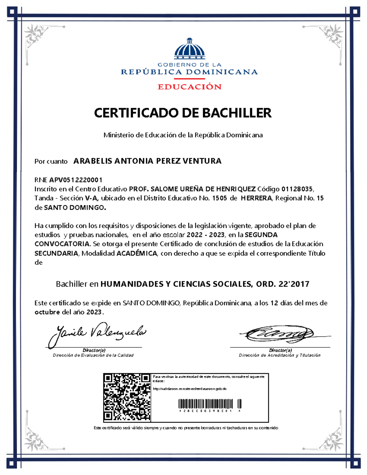 Certificado PDF - Inglés - CERTIFICADO DE BACHILLER Ministerio de ...
