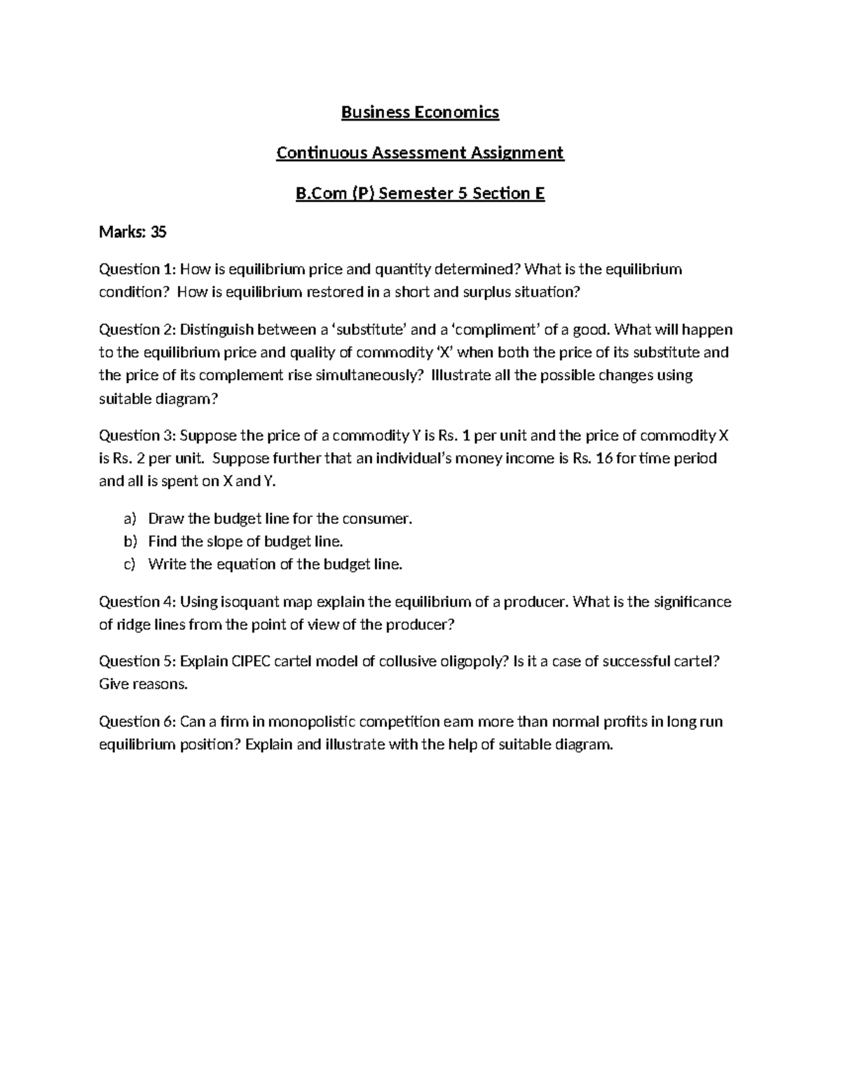 CA Assignment - Business Economics Continuous Assessment Assignment B ...