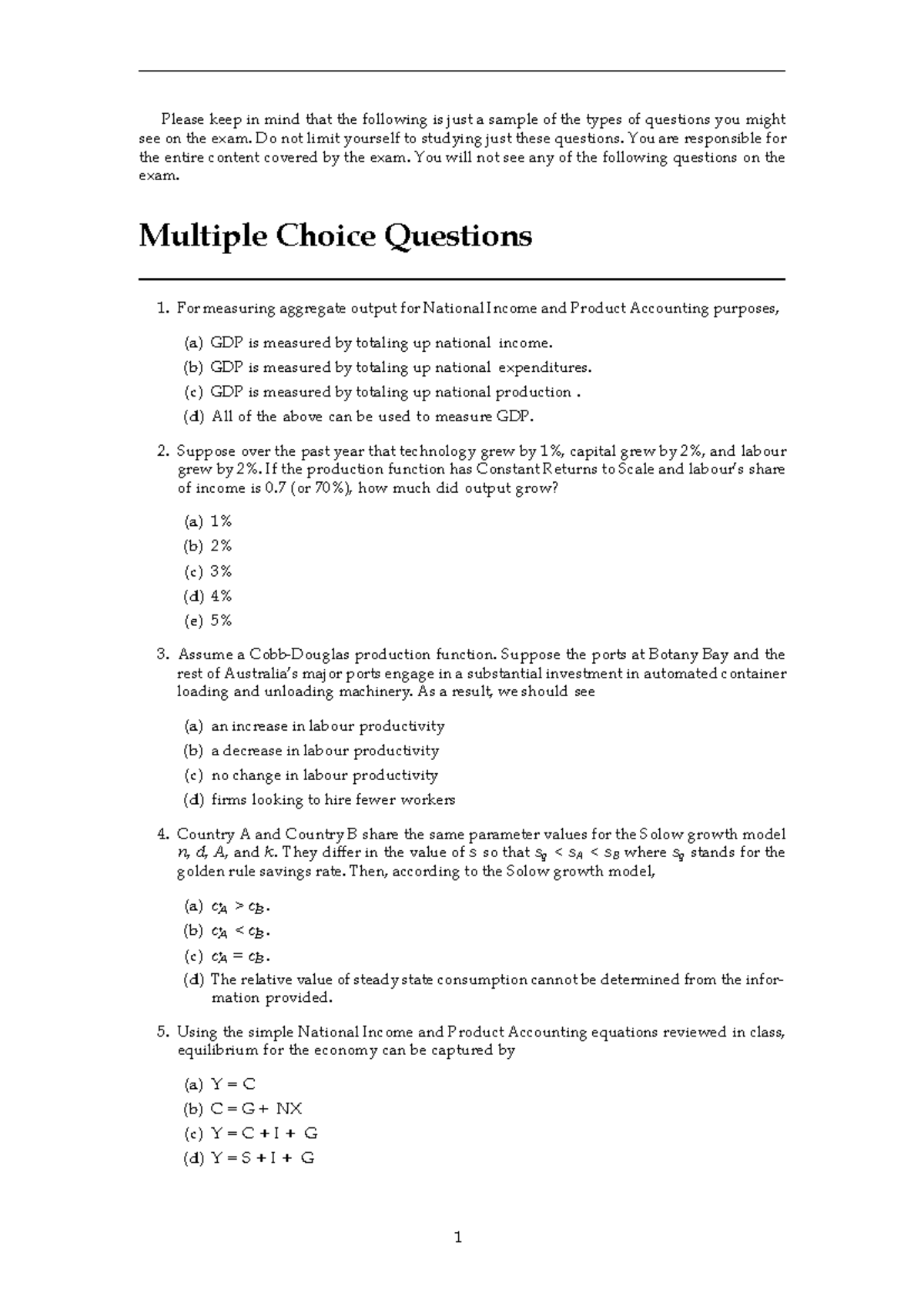 Final exam sample - Please keep in mind that the following is just a ...