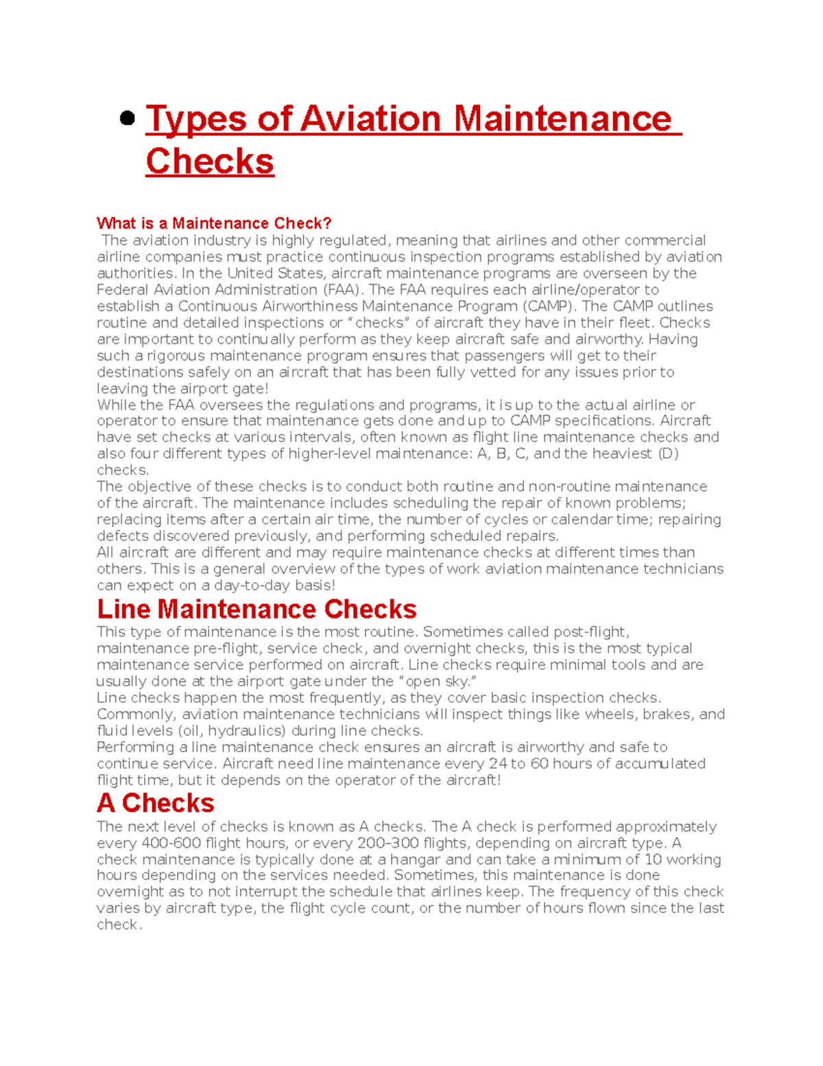 Types of aviation maintenance checks - Types of Aviation Maintenance ...