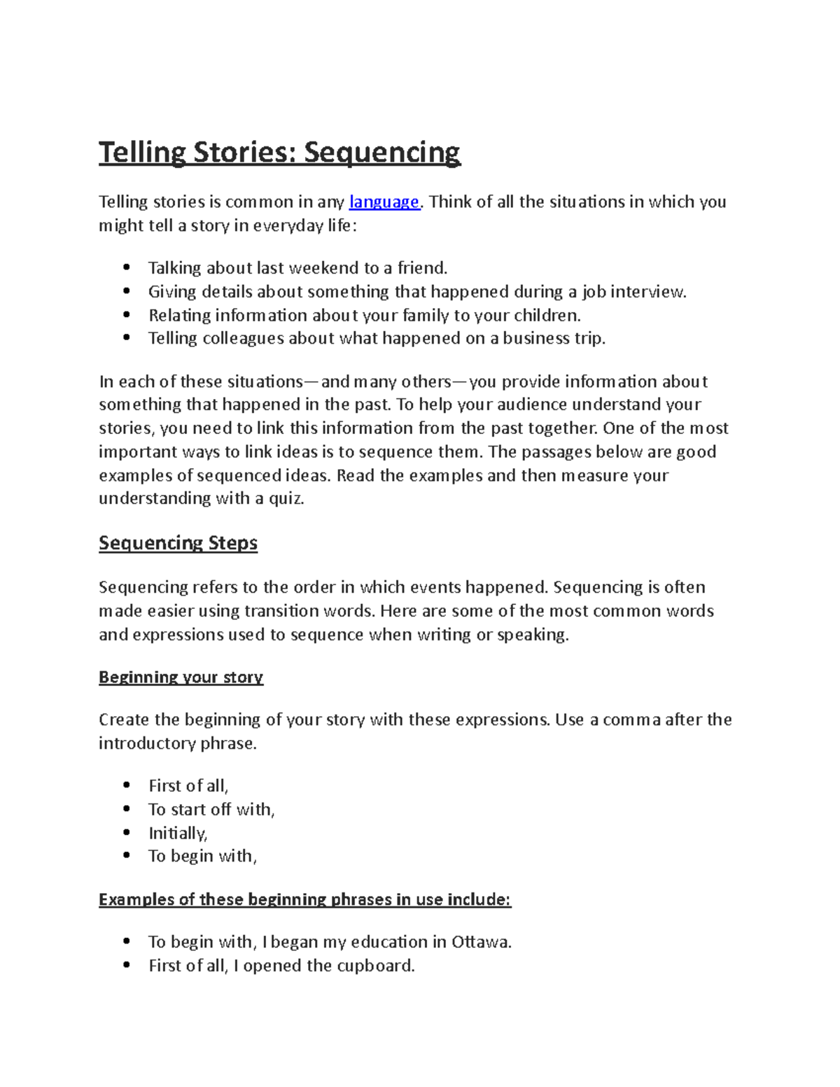 UA2 - Sequencing Document - Telling Stories: Sequencing Telling stories ...