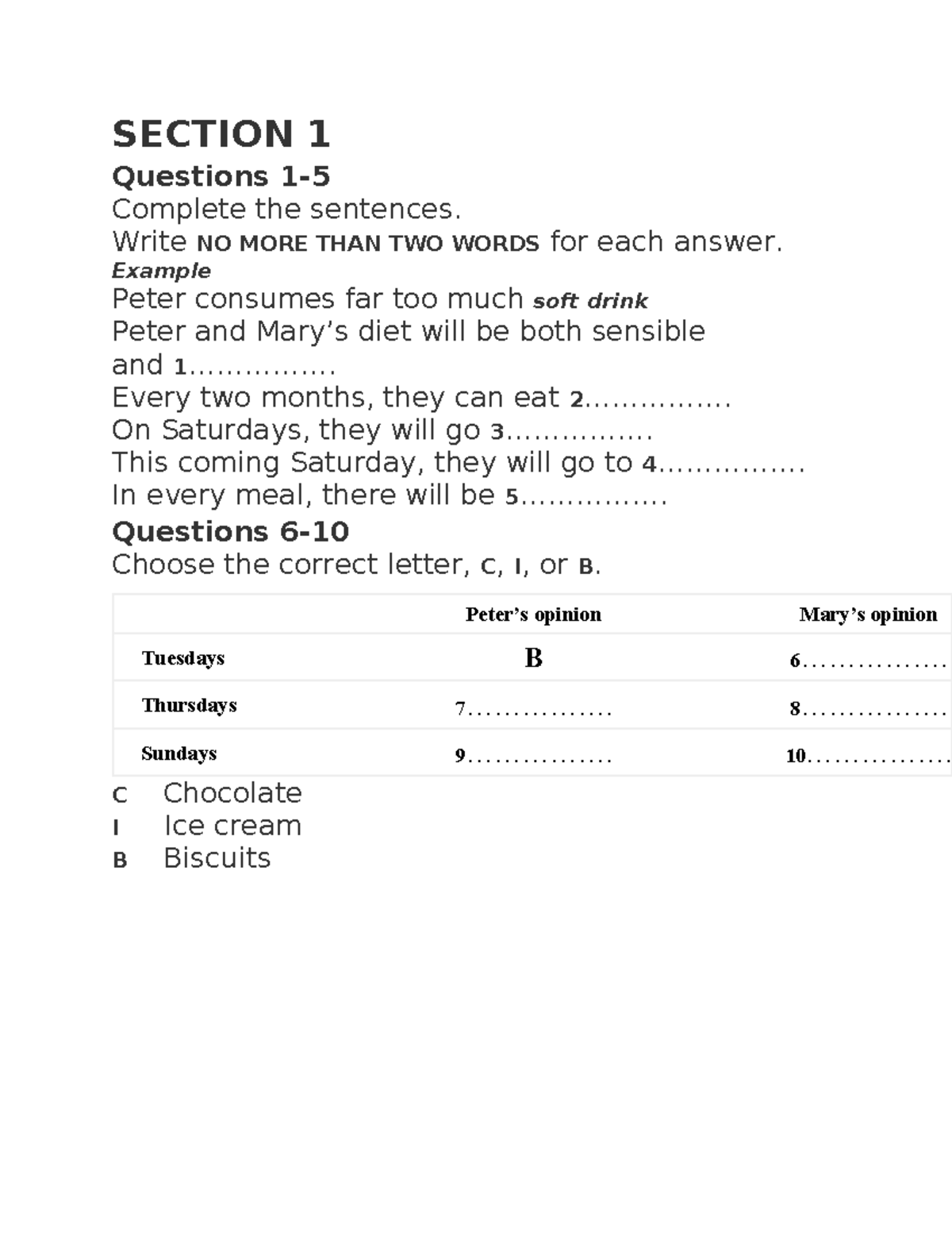 Section 1 - ENGLISH 1234 - SECTION 1 Questions 1- Complete the ...