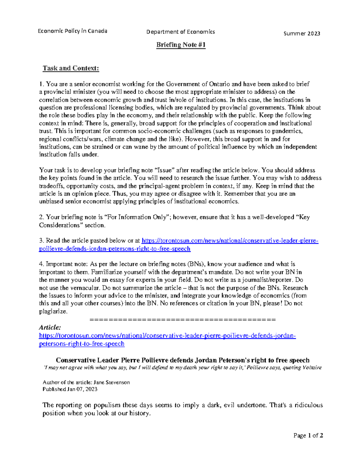 Example of Well-Written Briefing Note with Accompanying Instructions ...