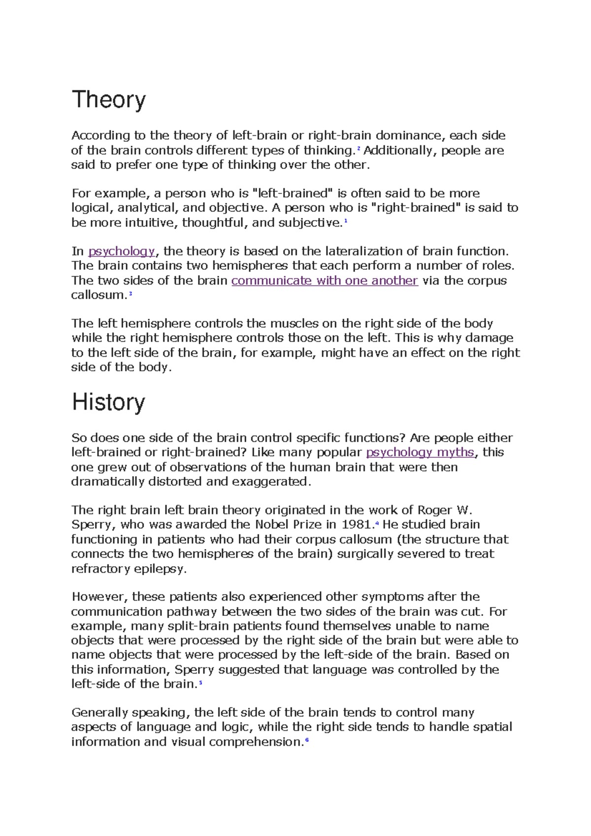 Left vs right brain 1 - Lecture notes 3 - Theory According to the ...