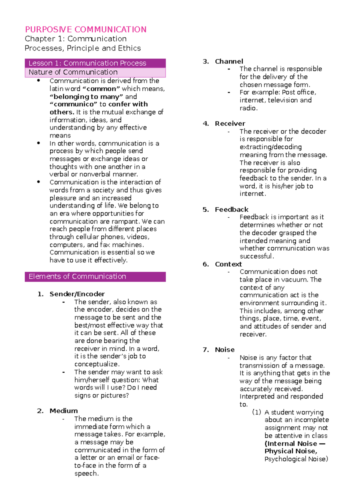 PURC111 - Lesson Preliminary Exam - Chapter 1: Communication Processes ...