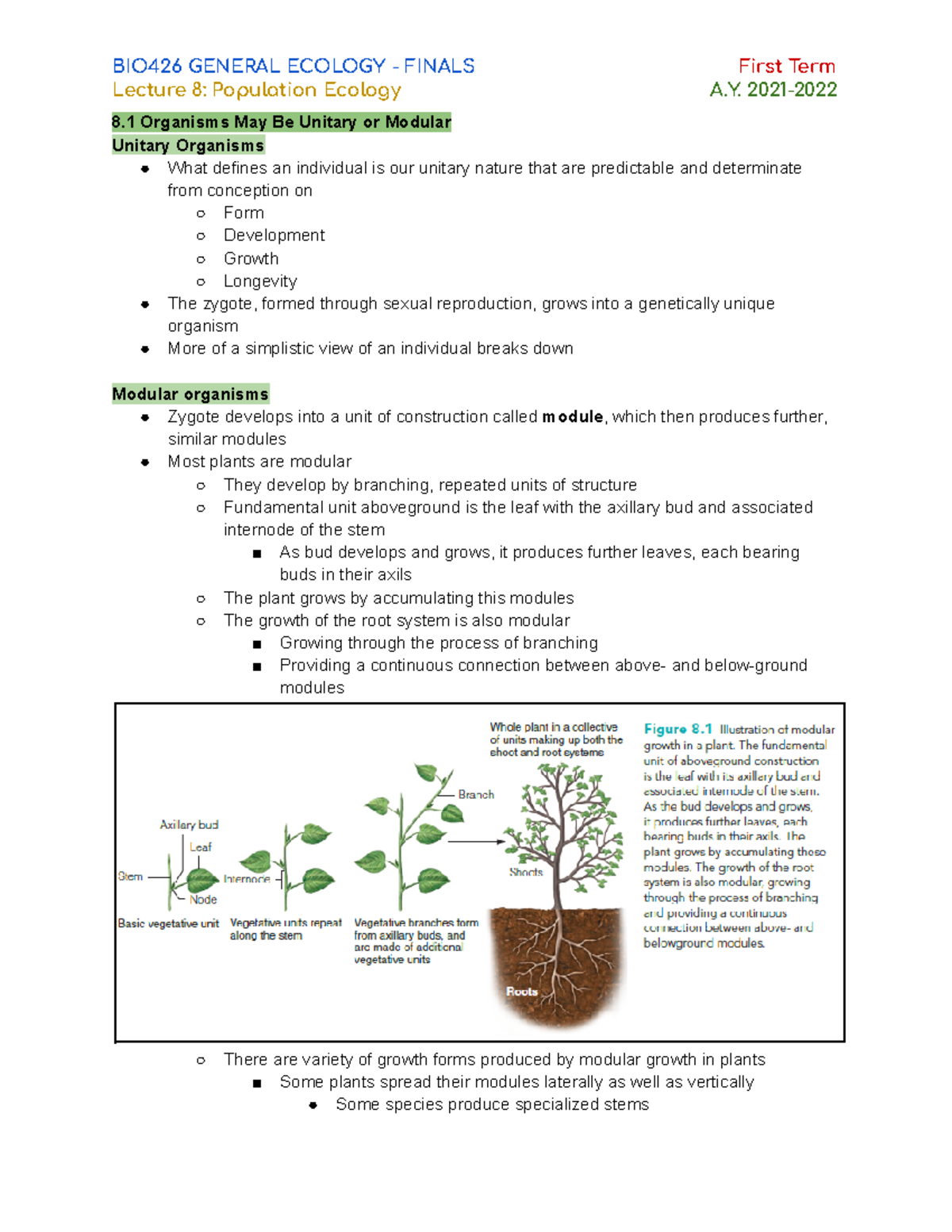 Ecol LAb - ecol - Lecture 8: Population Ecology A. 2021- 8 Organisms ...