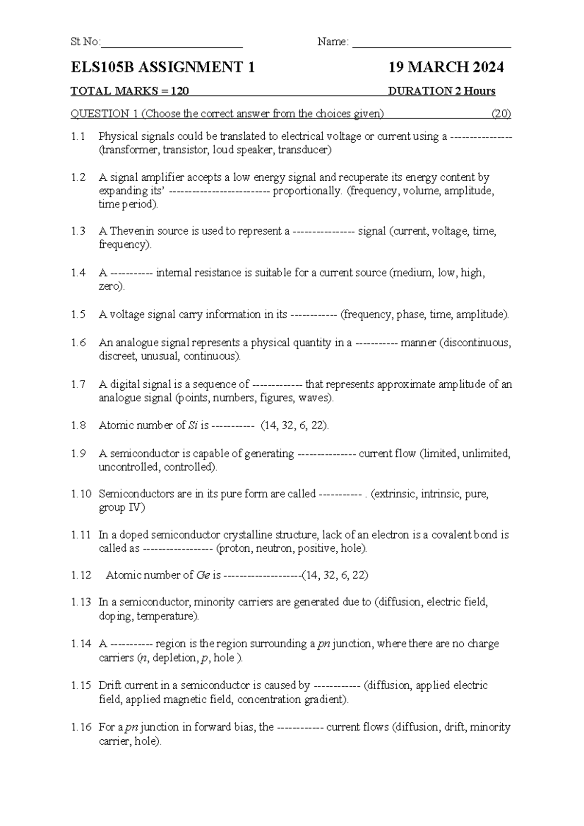 Assignment 1 15 March 2024 - ELS105B ASSIGNMENT 1 19 MARCH 2024 TOTAL ...