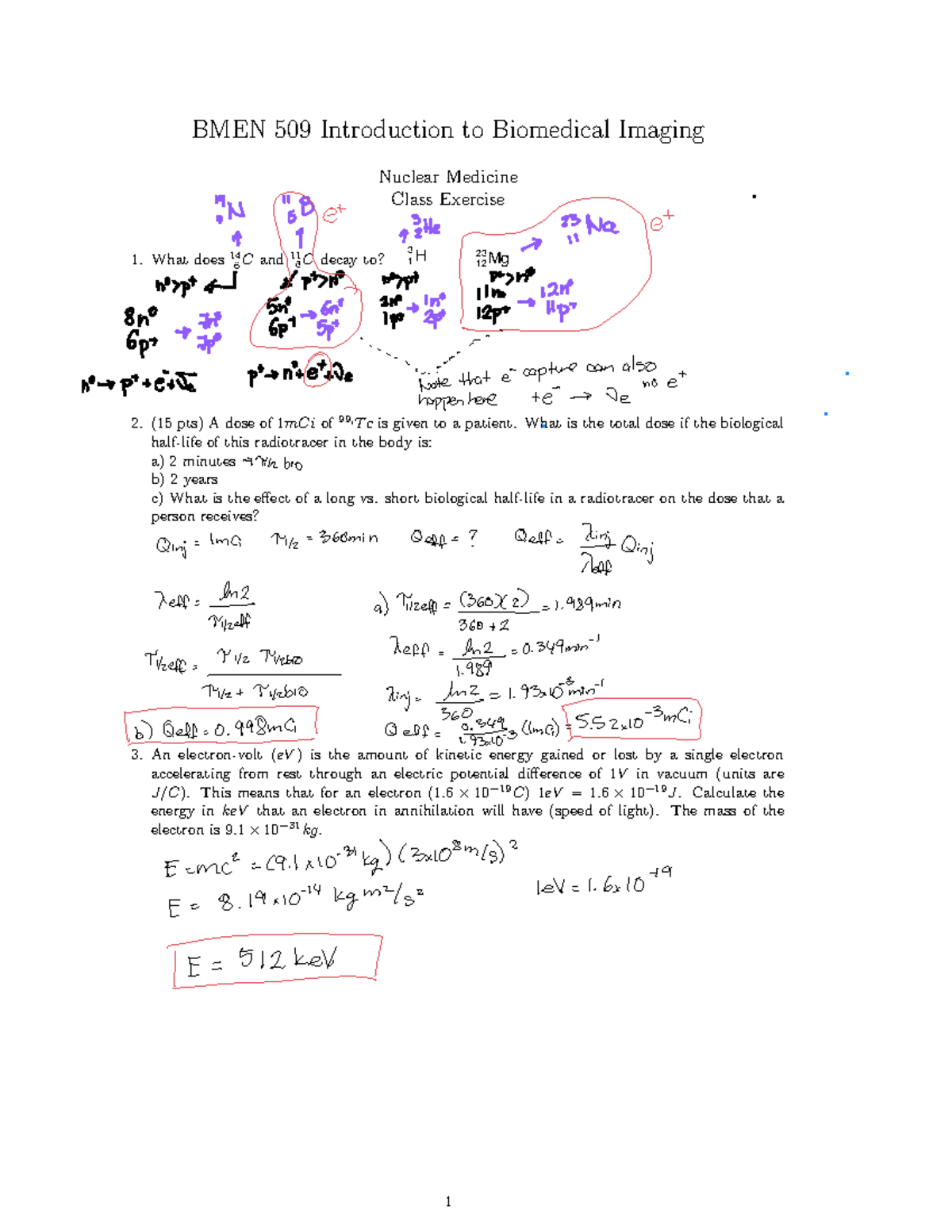 Class Exercise Nuc Med - Solutions - BMEN 509 Introduction to ...