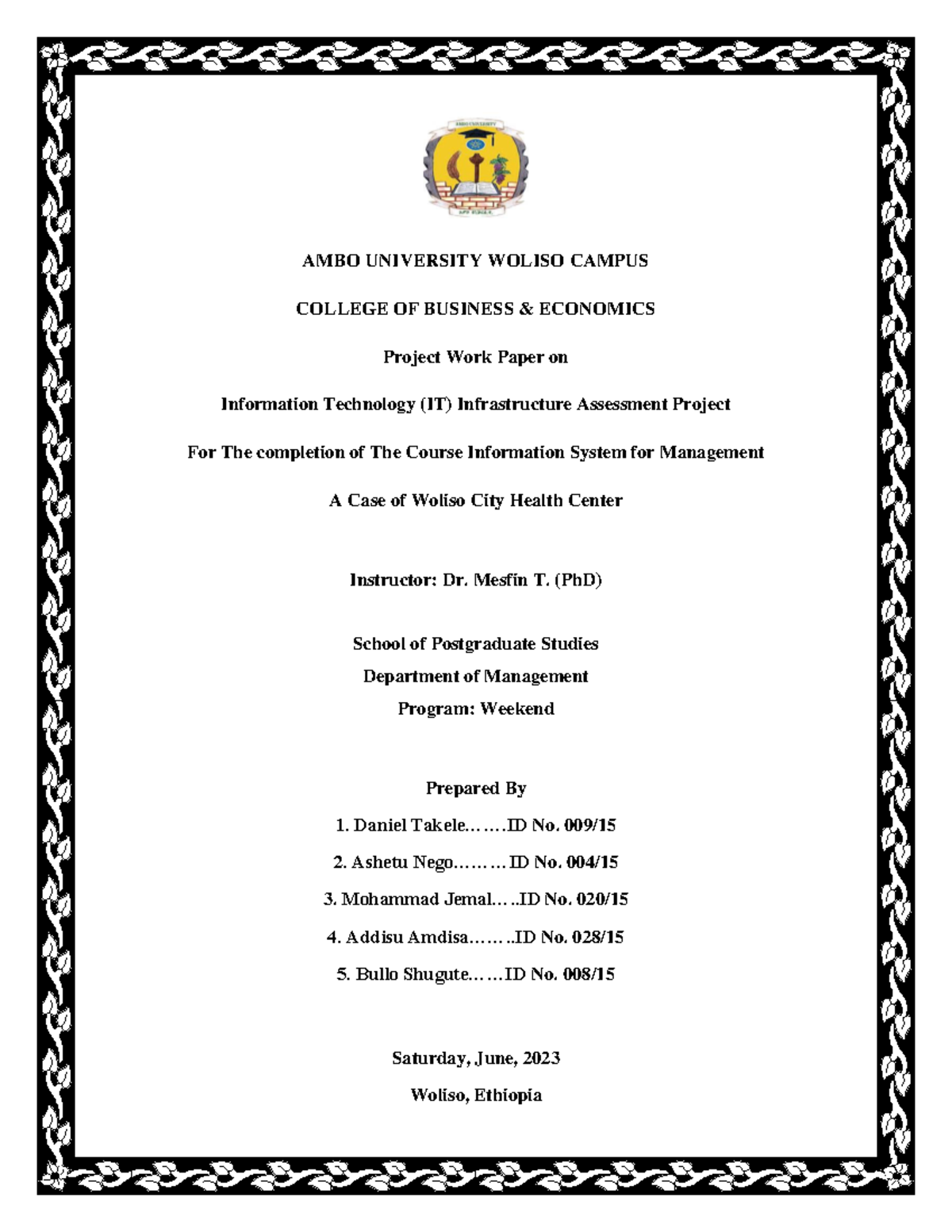 IT Infrastrustructure group Assignment Project - 1 AMBO UNIVERSITY ...