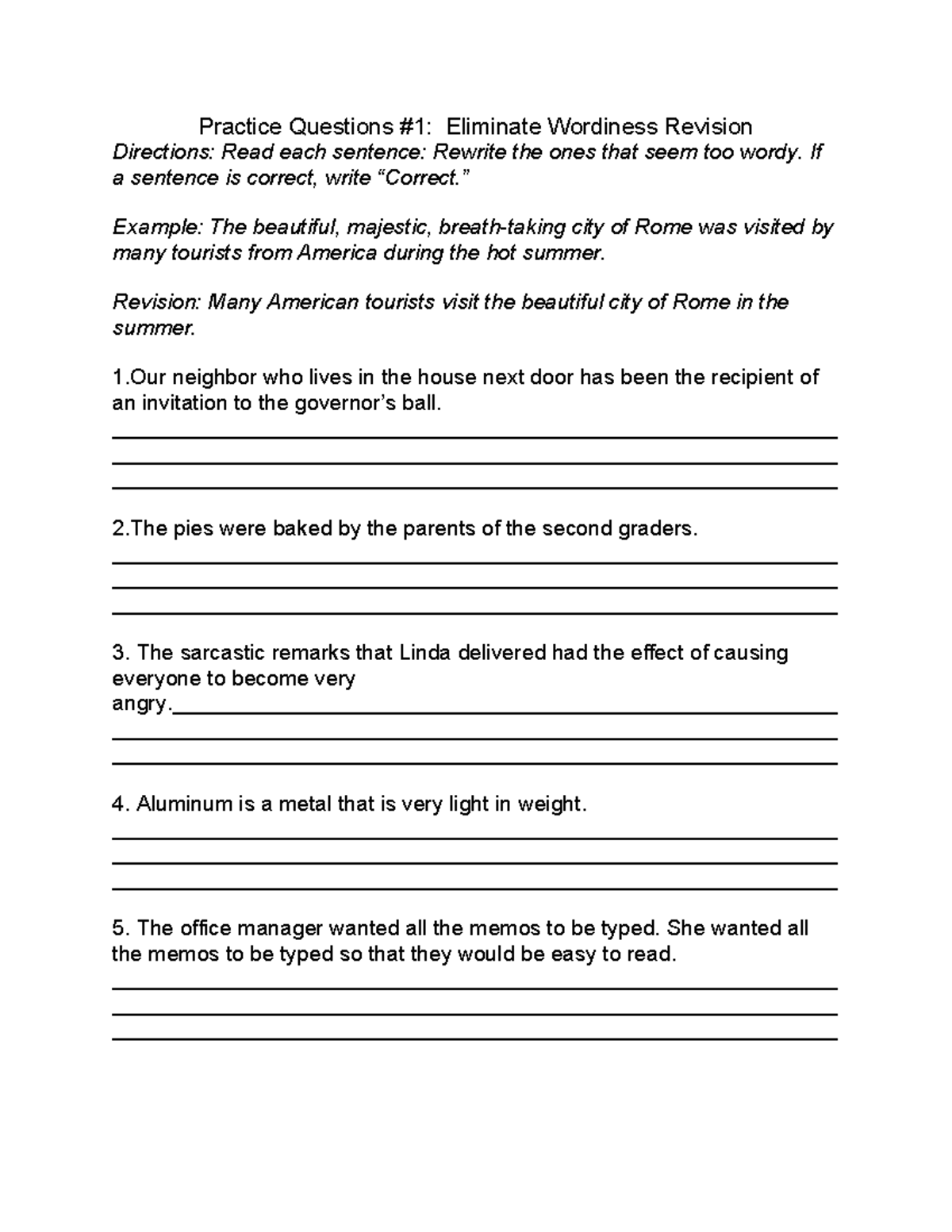 Practice #1- Wordiness Revison - Practice Questions #1: Eliminate ...