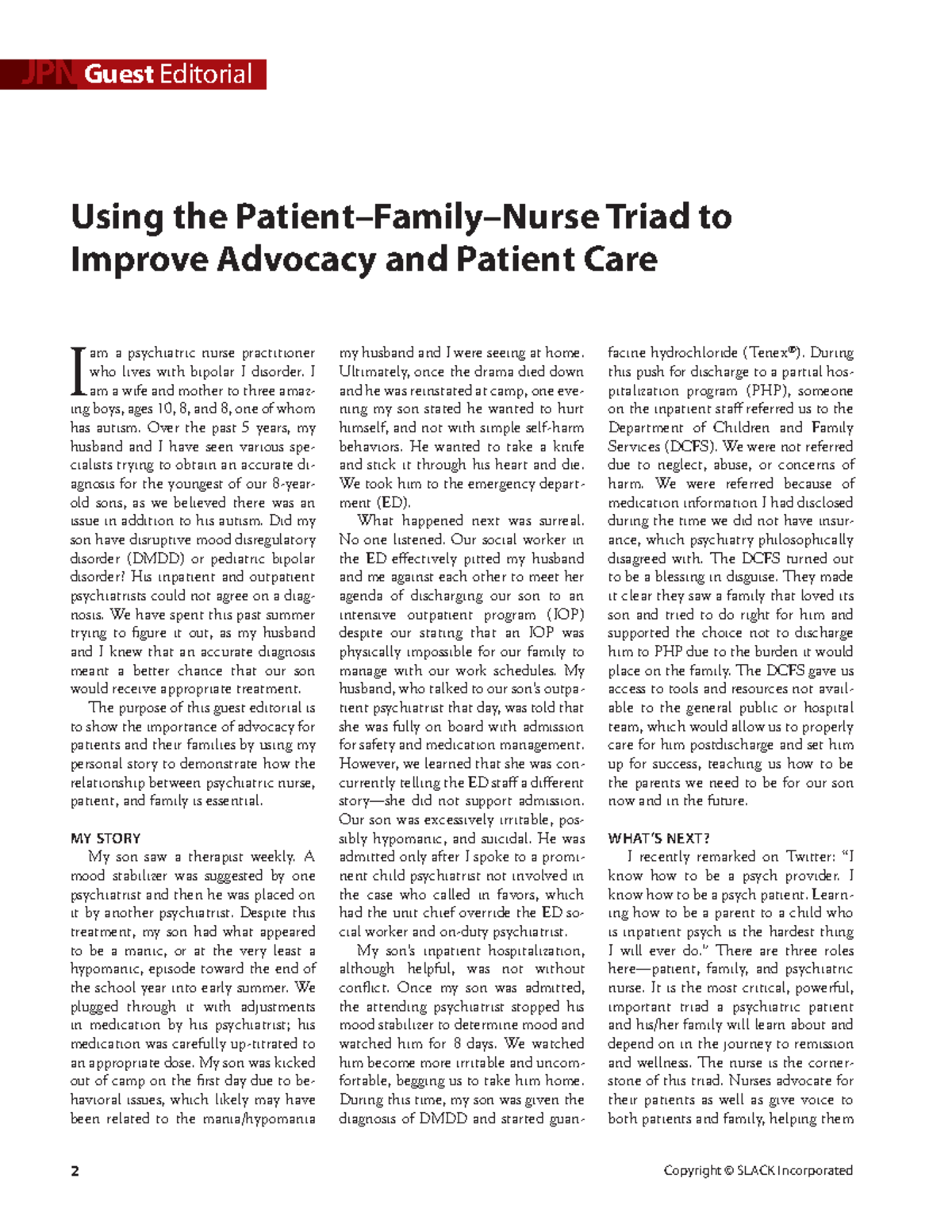 Using the Patient Family Nurse Triad to Improve Advocacy and Care ...