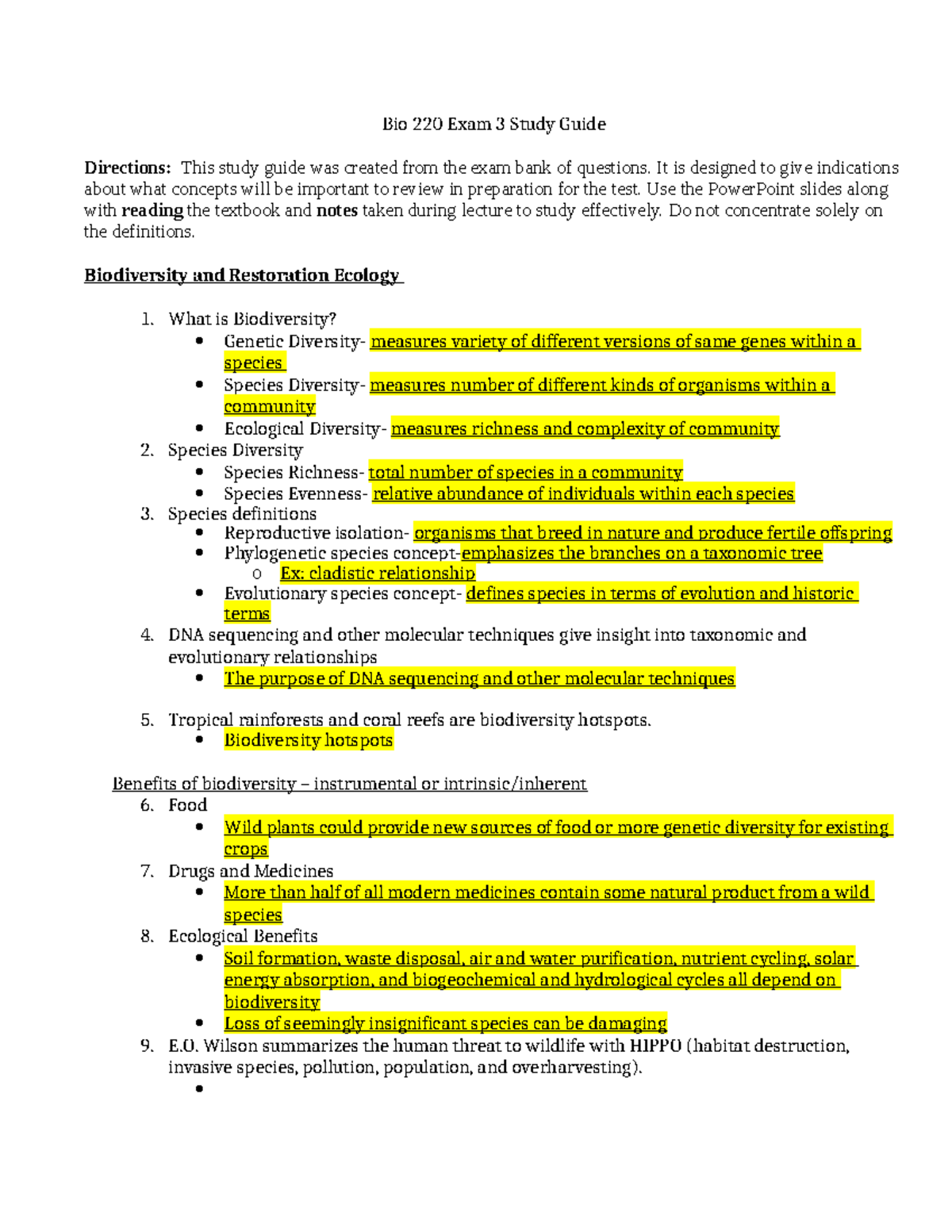 Bio 220- Environmental Science Exam 3 Study Guide - Bio 220 Exam 3 ...