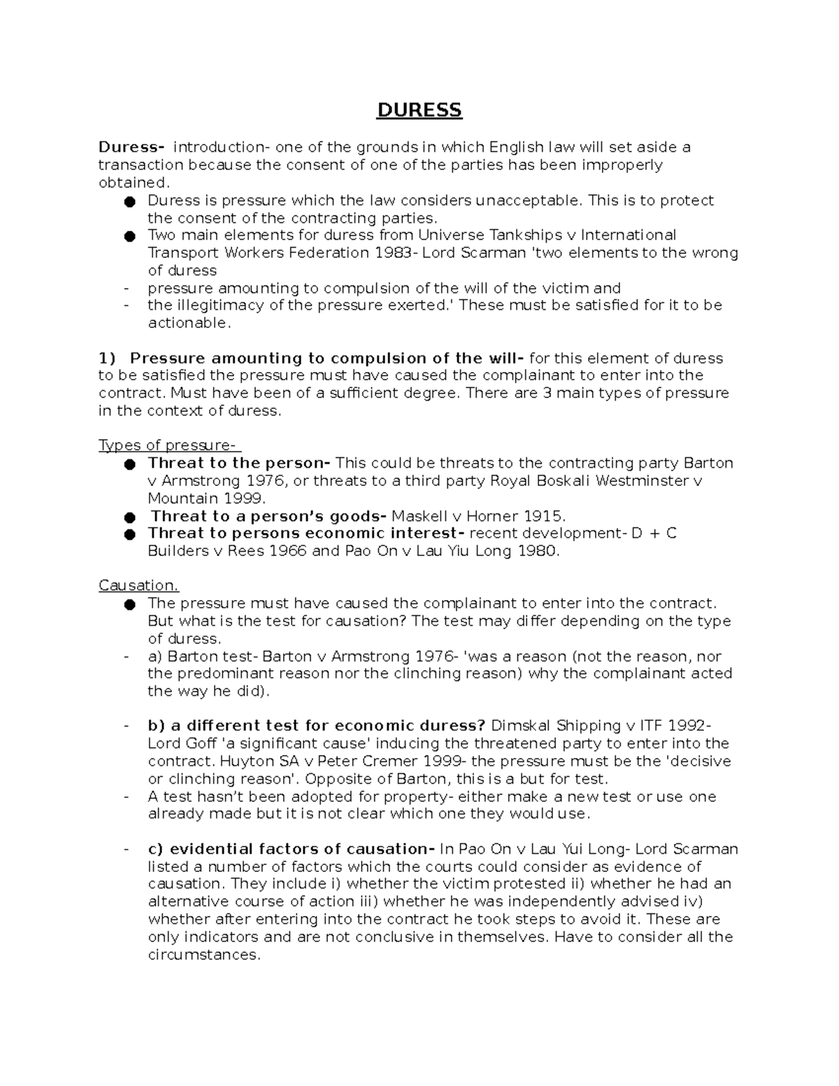 Duress - DURESS one of the grounds in which English law will set aside ...
