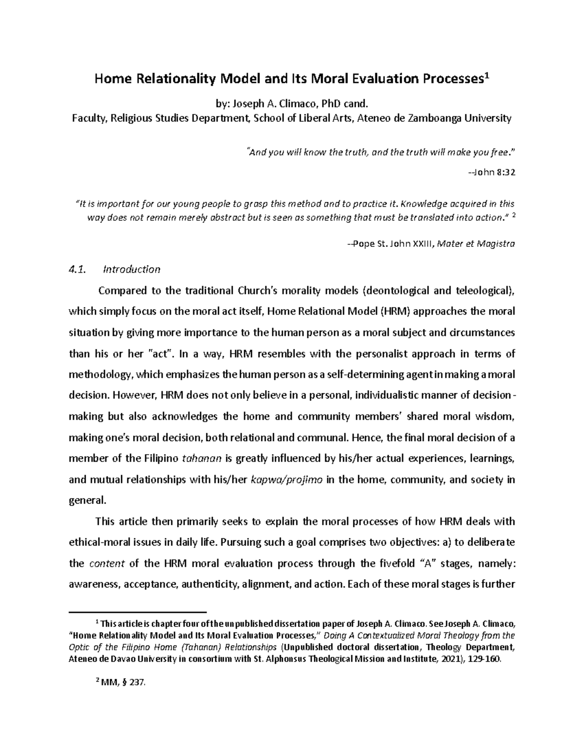 Home Morality Model and Its Moral Evaluation Process - Climaco, PhD ...