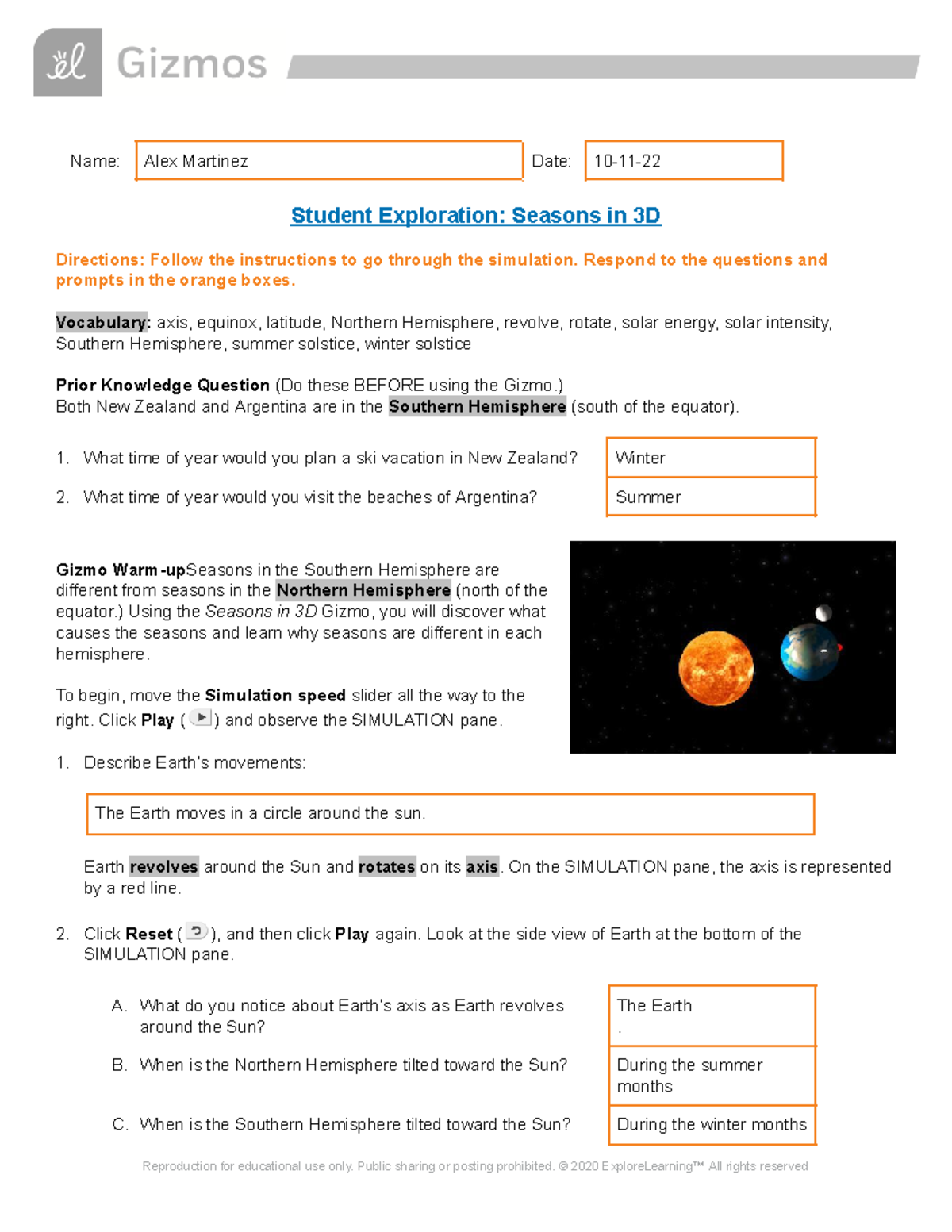 Seasons 3DSE Gizmo - Name: Alex Martinez Date: 10-11- Student ...