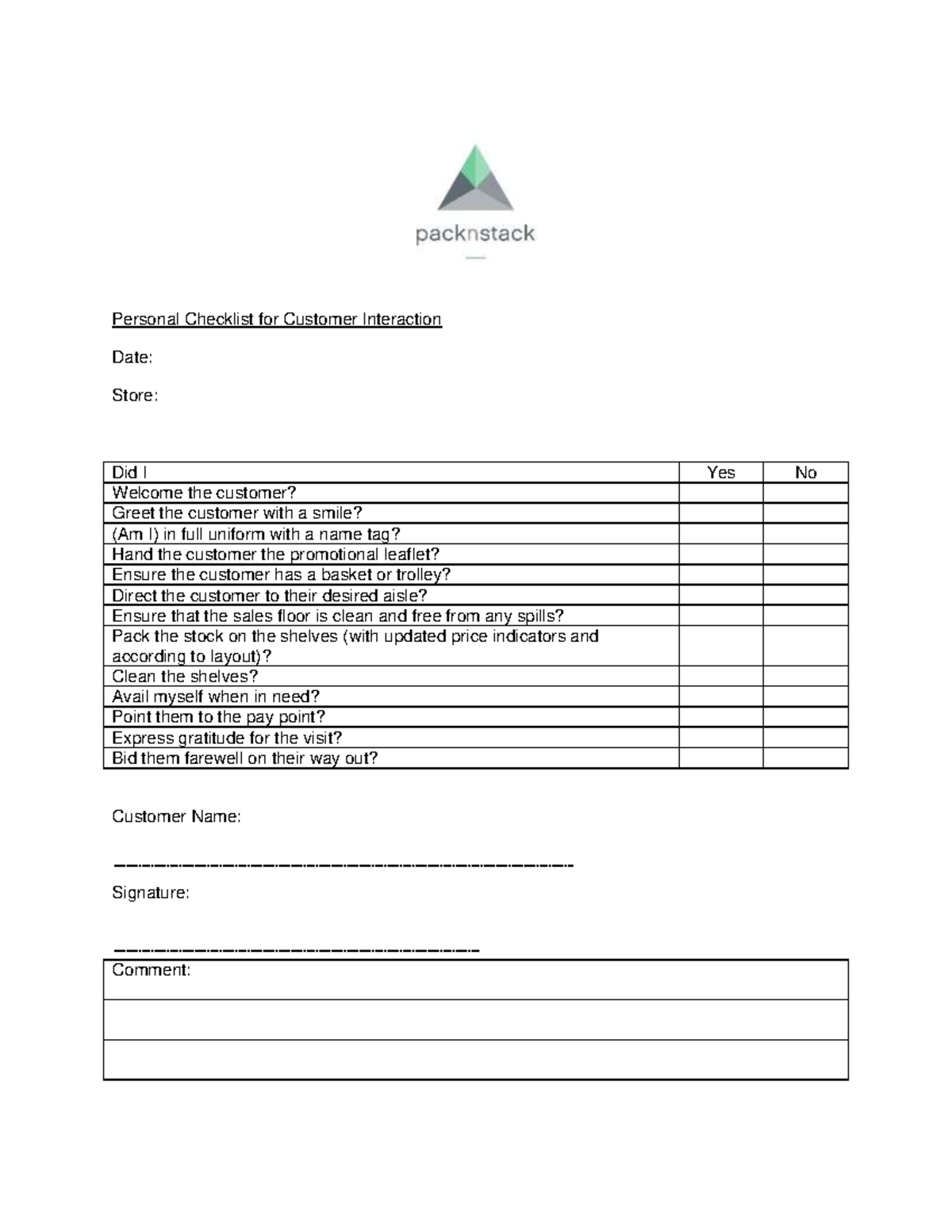Personal Checklist for Customer Interaction - Personal Checklist for ...