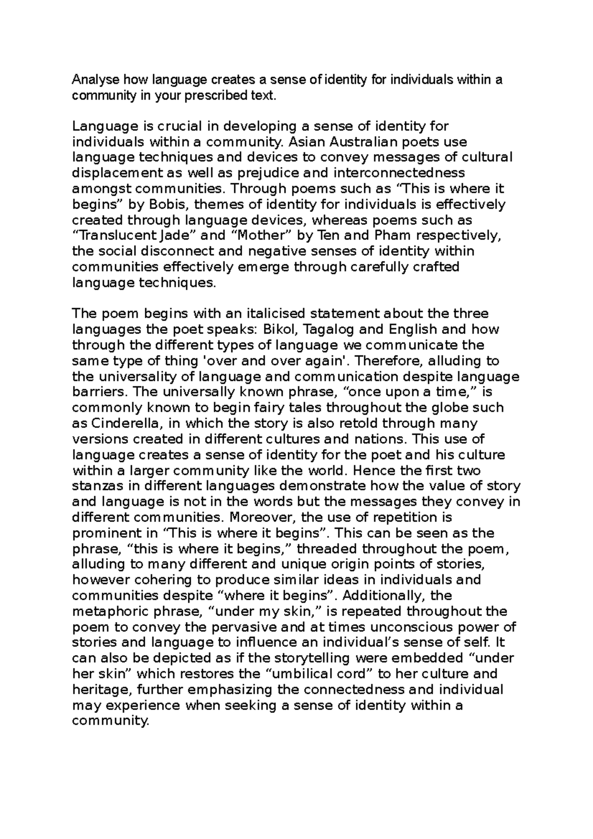 Mod A essay for feedback - Analyse how language creates a sense of ...