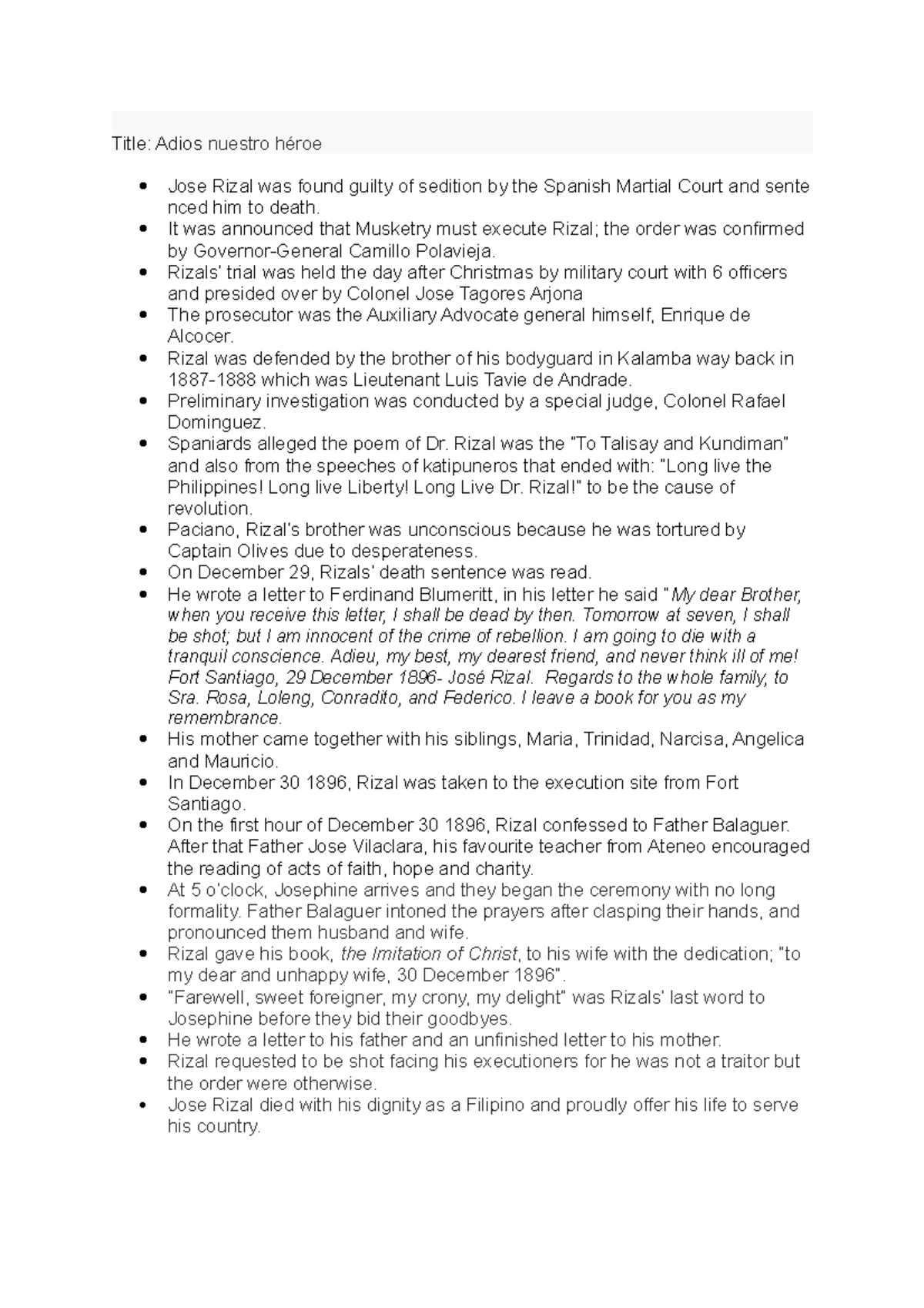 life and works of jose rizal - Title: Adios nuestro héroe Jose Rizal ...