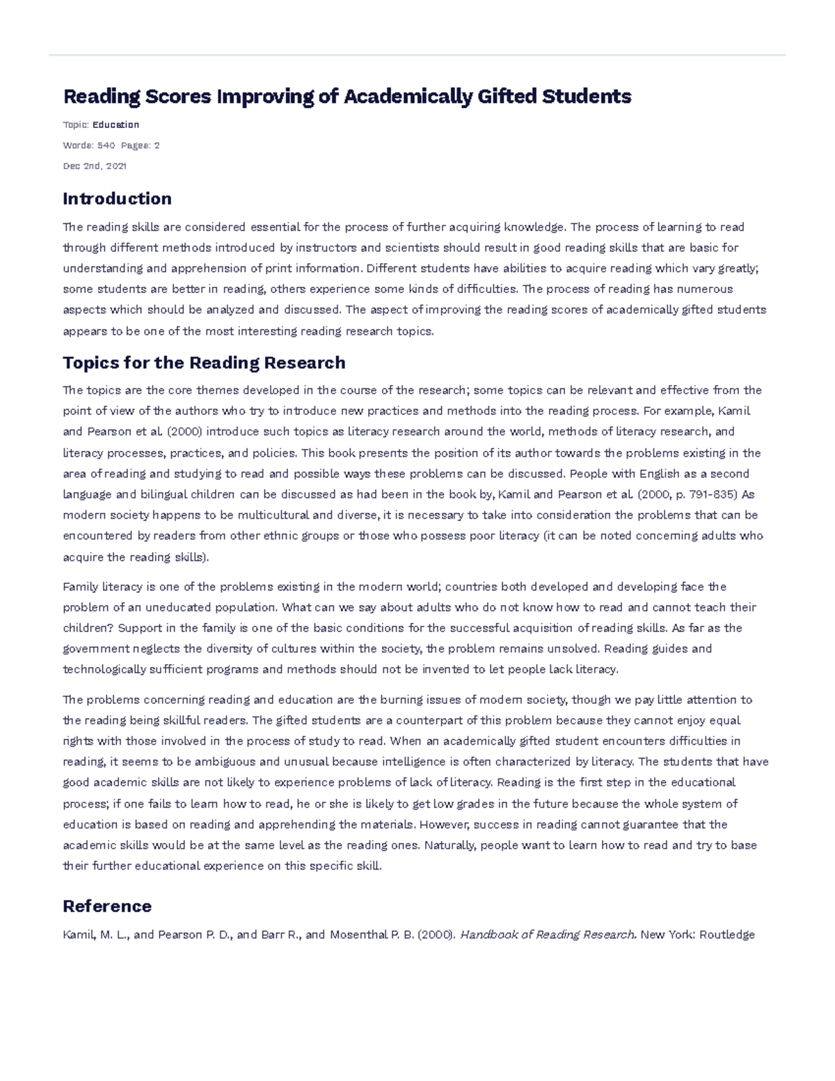 Reading Scores Improving of Academically Gifted Students Free Essay ...