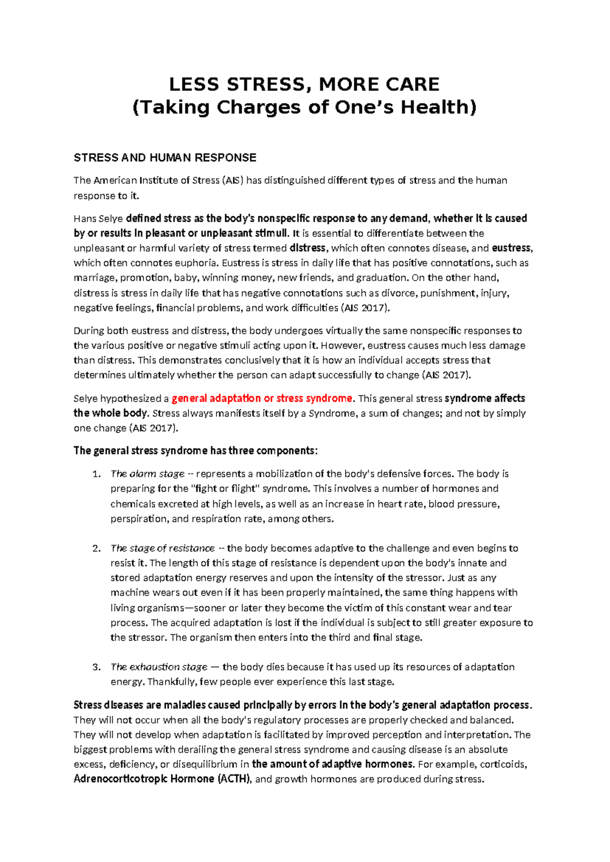 Module 13 - LESS Stress MORE CARE(20) - LESS STRESS, MORE CARE (Taking ...
