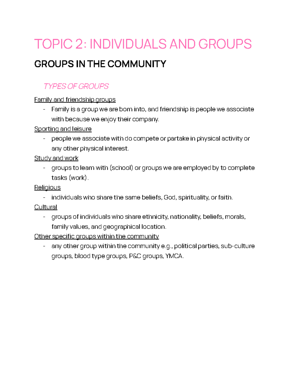 Topic 2 Individuals AND Groups - TOPIC 2: INDIVIDUALS AND GROUPS GROUPS ...