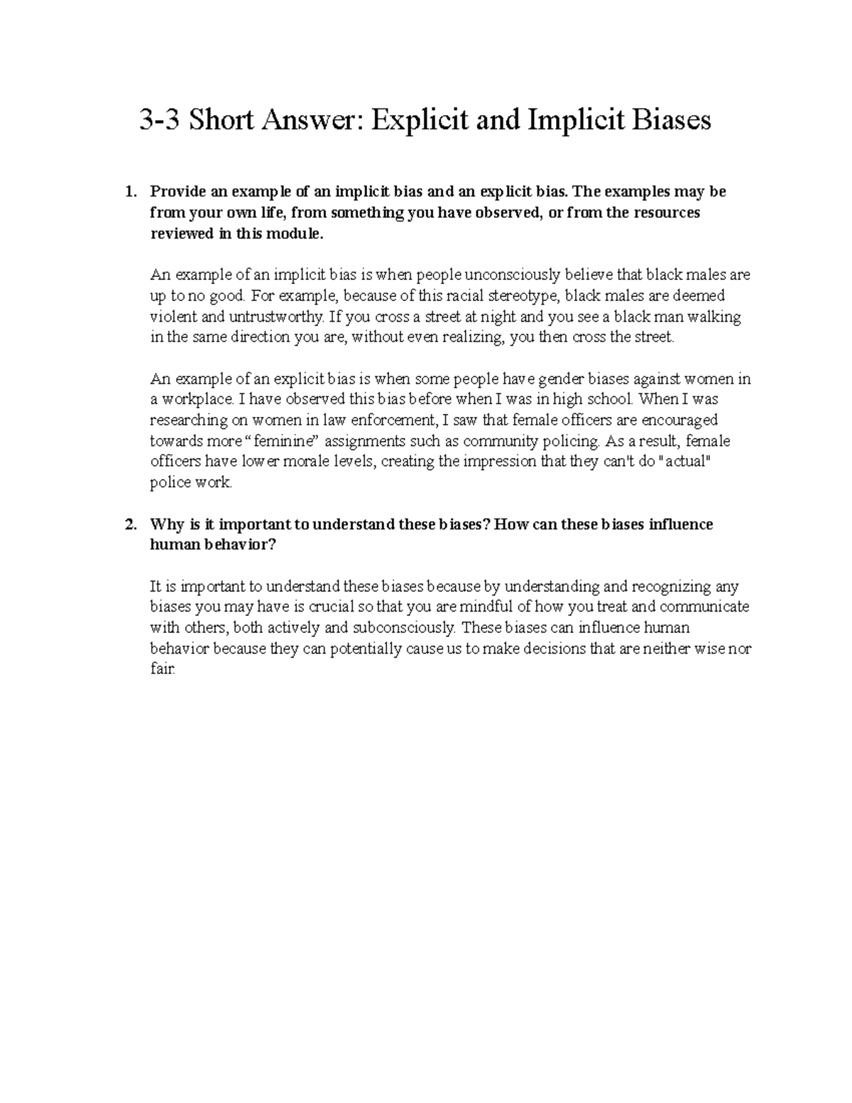 3-3 Short Answer Explicit and Implicit Biases - 3-3 Short Answer ...