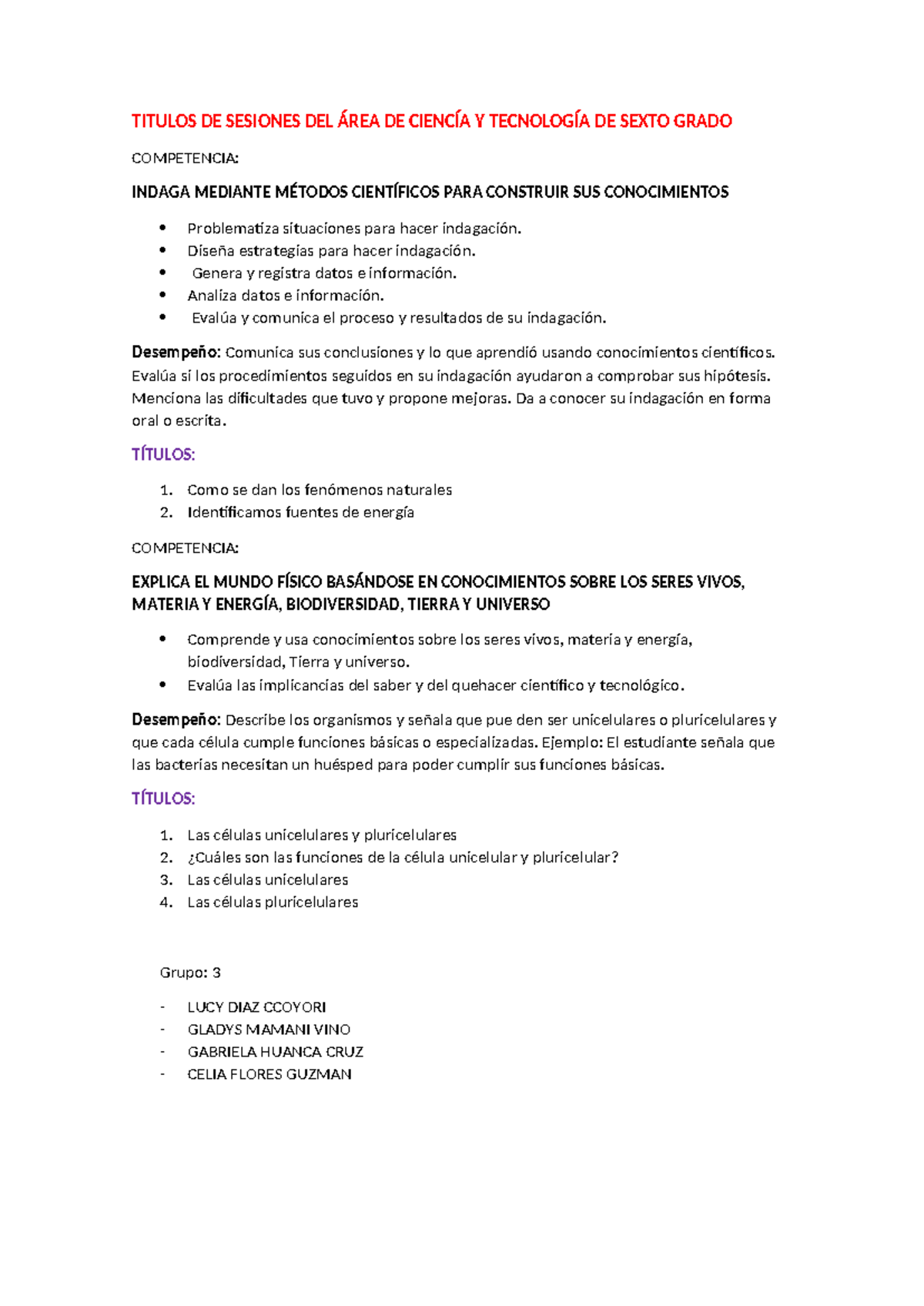 Titulos de sesiones de cyt - TITULOS DE SESIONES DEL ÁREA DE CIENCÍA Y ...