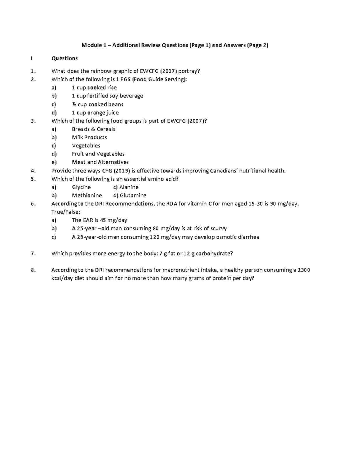 Module 1 Sample Review Questions and Answers - 120 - U of S - Studocu