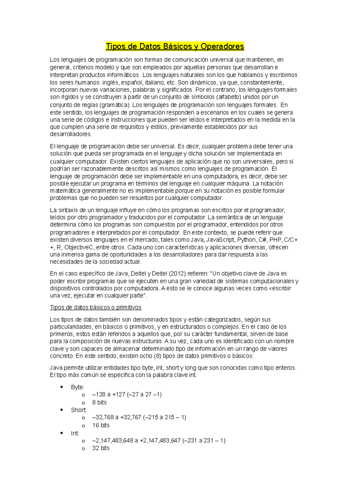 Taller Algoritmos Y Datos M1 Tipos De Datos Básicos Y Operadores Los Lenguajes De Programación