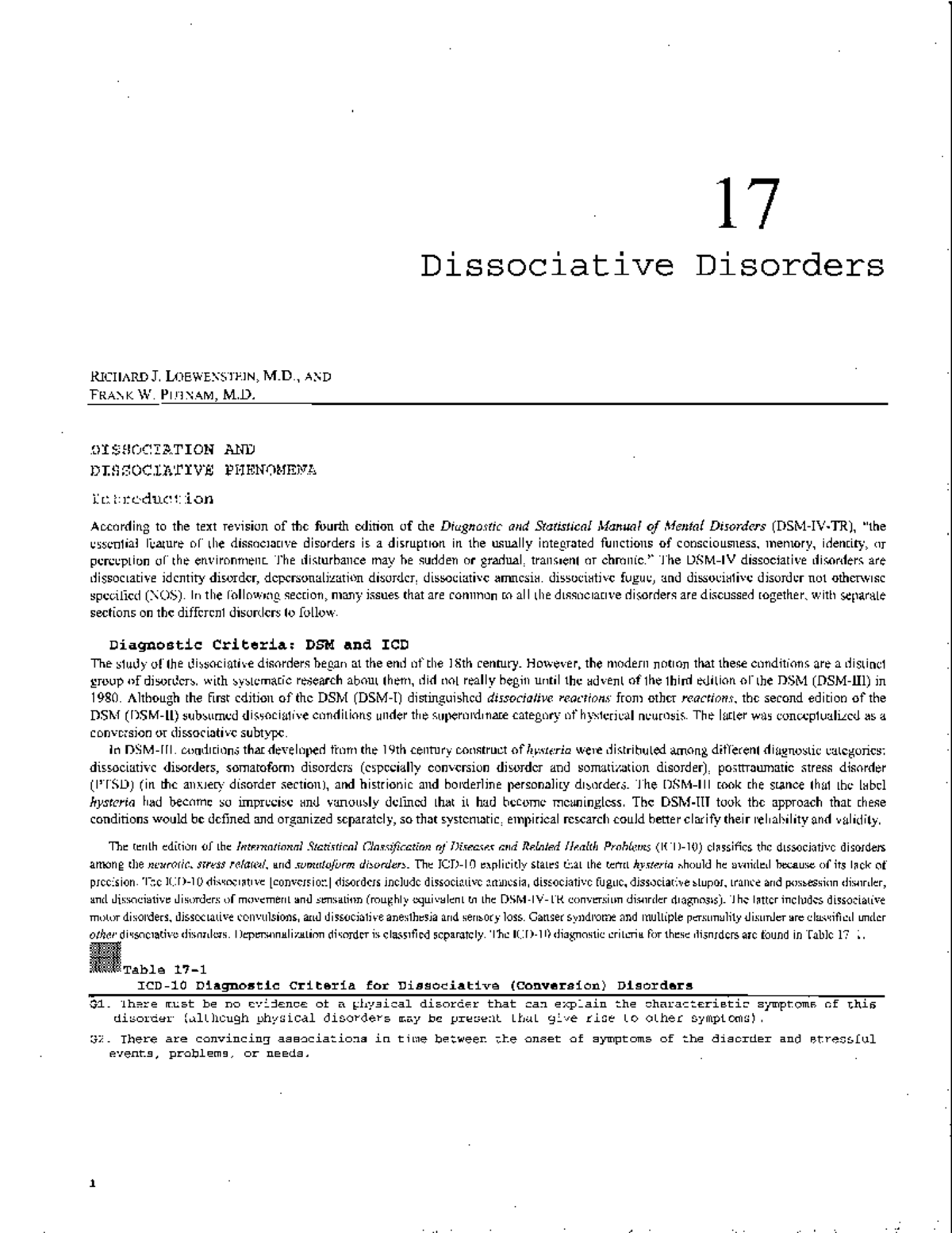 Dissociative-Disorders - Dissociative Disorders RICHARD J. LOEWENSTEIN ...