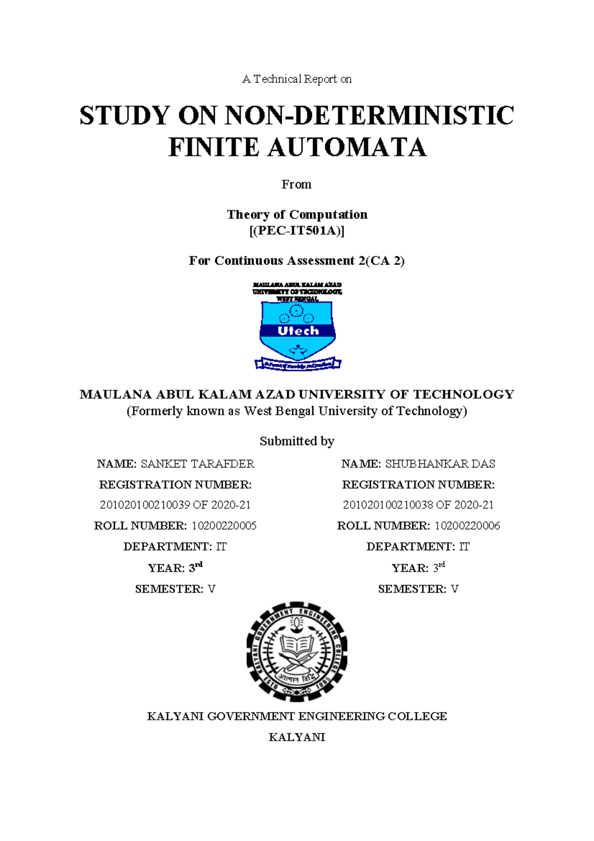 CA2-Study on NFA - Report Writing. Topic - Non-Deterministic Finite ...