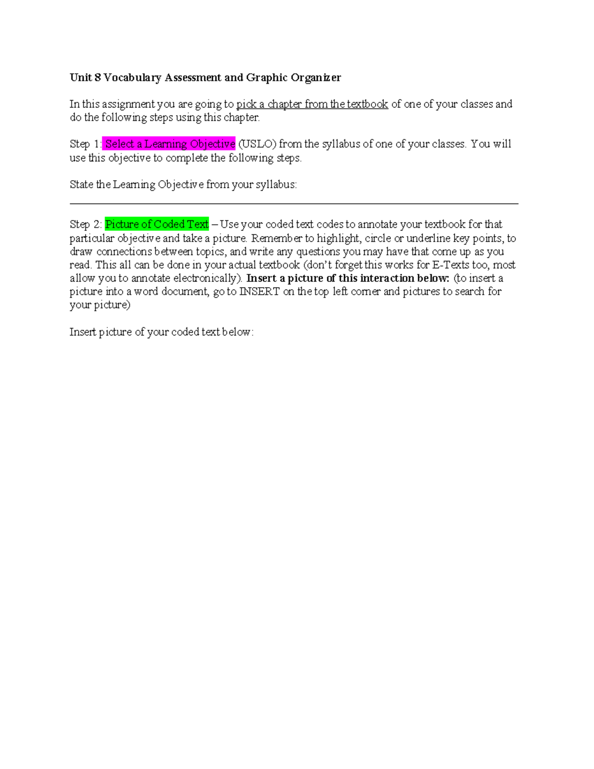Unit 8 Vocabulary Assessment and Graphic Organizer - Step 1: Select a ...