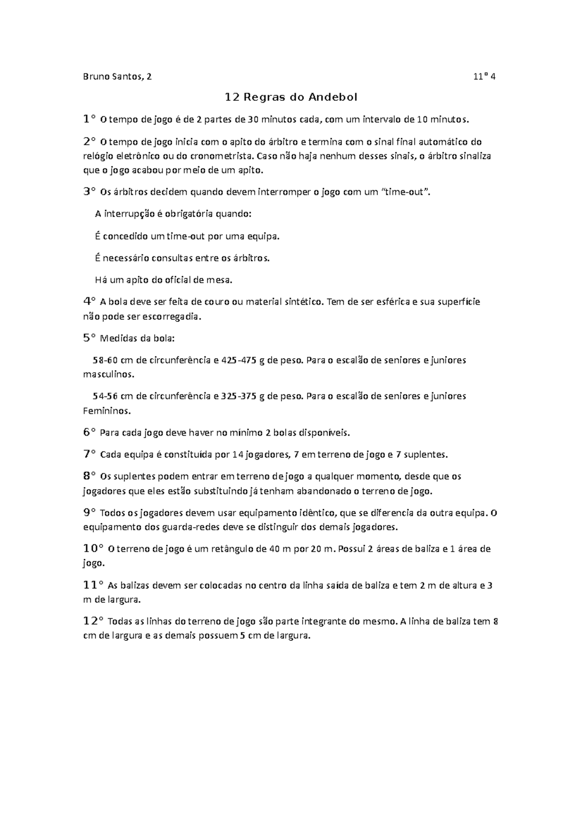 12 Regras Andebol - Bruno Santos, 2 11° 4 12 Regras do Andebol 1° O ...