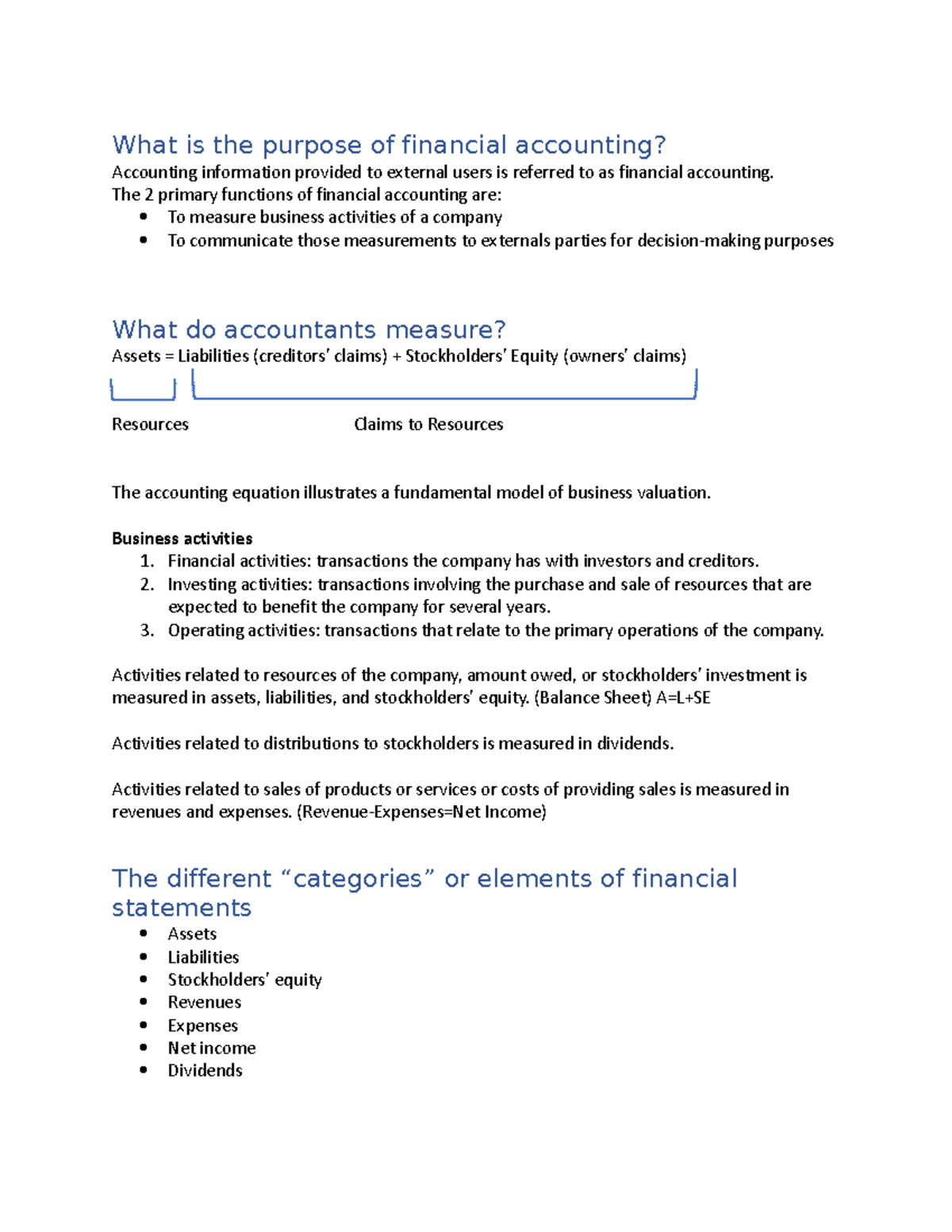 A304 Notes Class 1 - What is the purpose of financial accounting ...