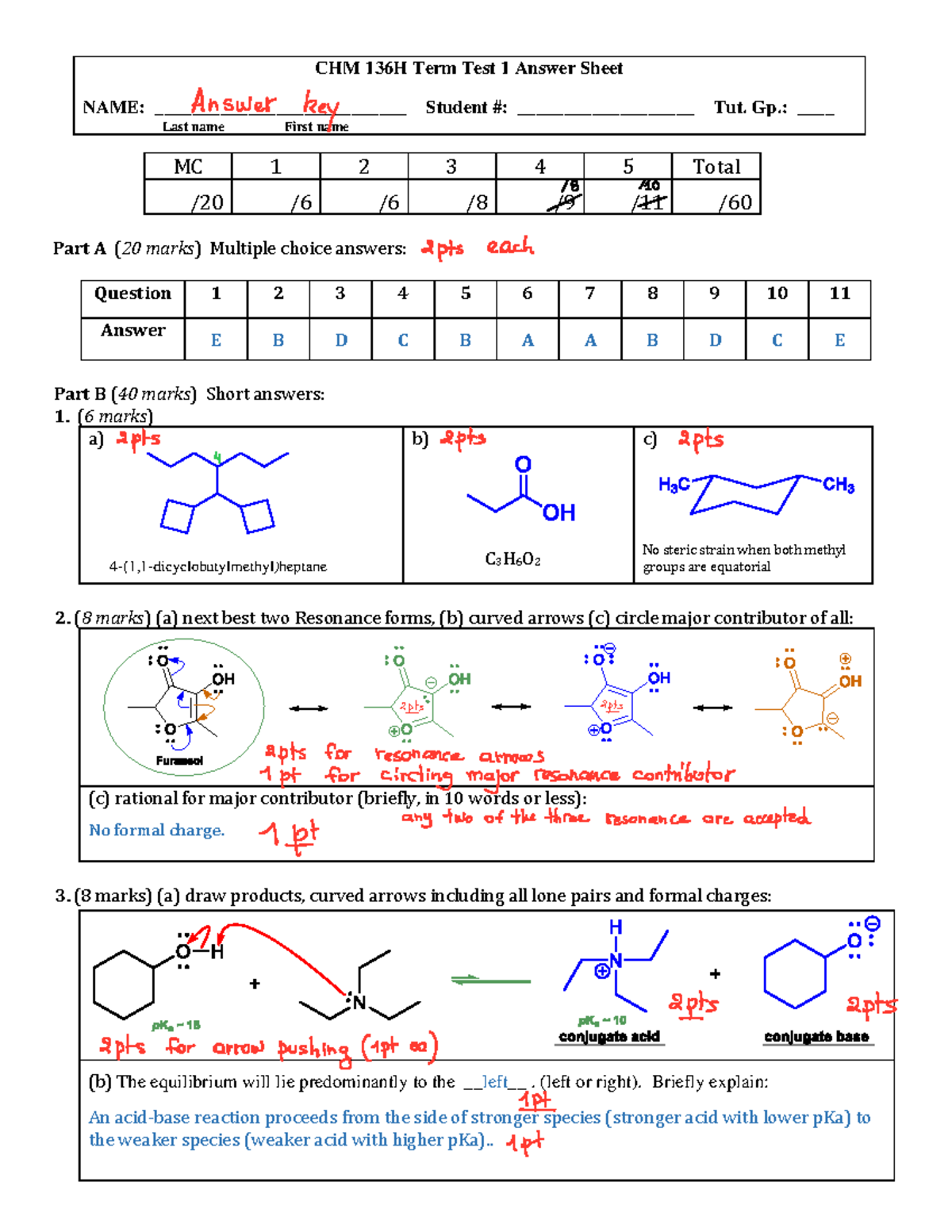 2023S CHM136 TT1 Answer Key - Quercus - CHM 136H Term Test 1 Answer ...