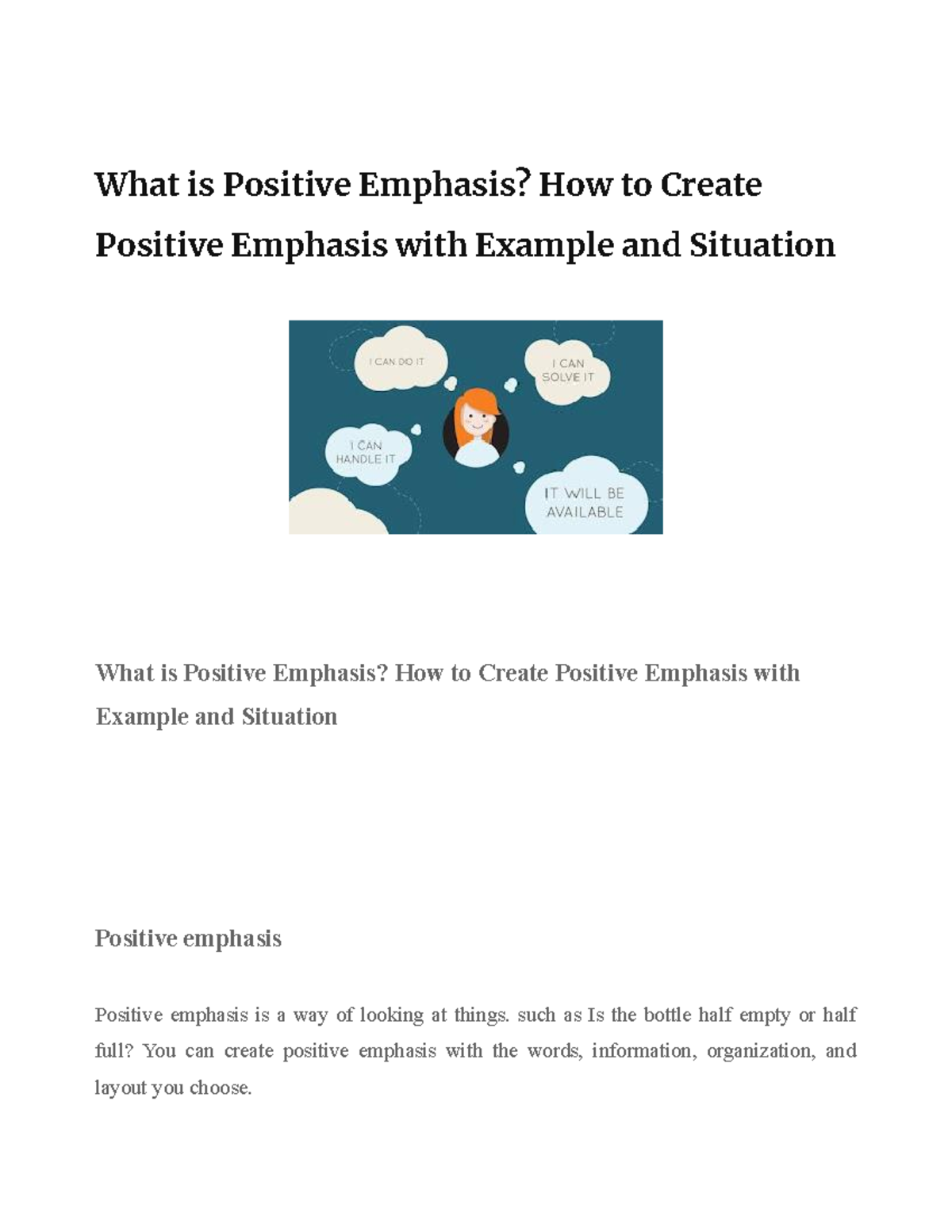 What is Positive Emphasis - such as Is the bottle half empty or half ...