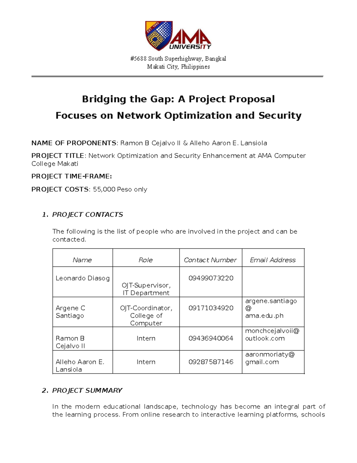 Bridging the Gap A Project Proposal Copy - Makati City, Philippines ...