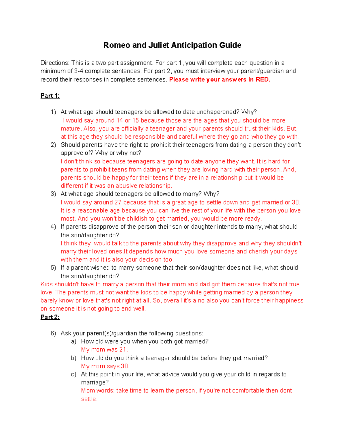 Copy of Romeo and Juliet Anticipation Guide - Romeo and Juliet ...