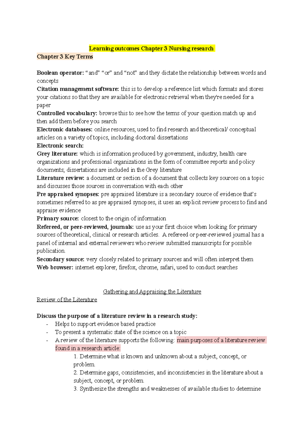Learning outcomes Chapter 3 Nursing research - Learning outcomes ...