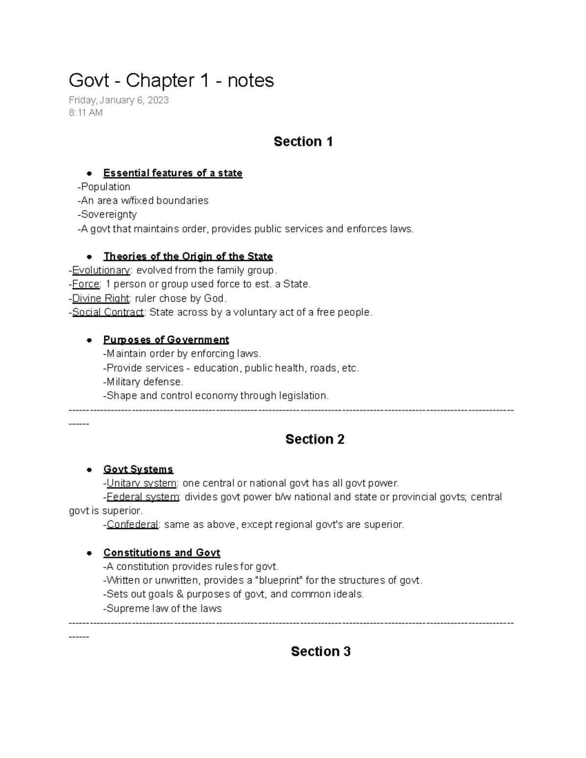 Govt - Chapter 1 - notes - Govt - Chapter 1 - notes Friday, January 6 ...